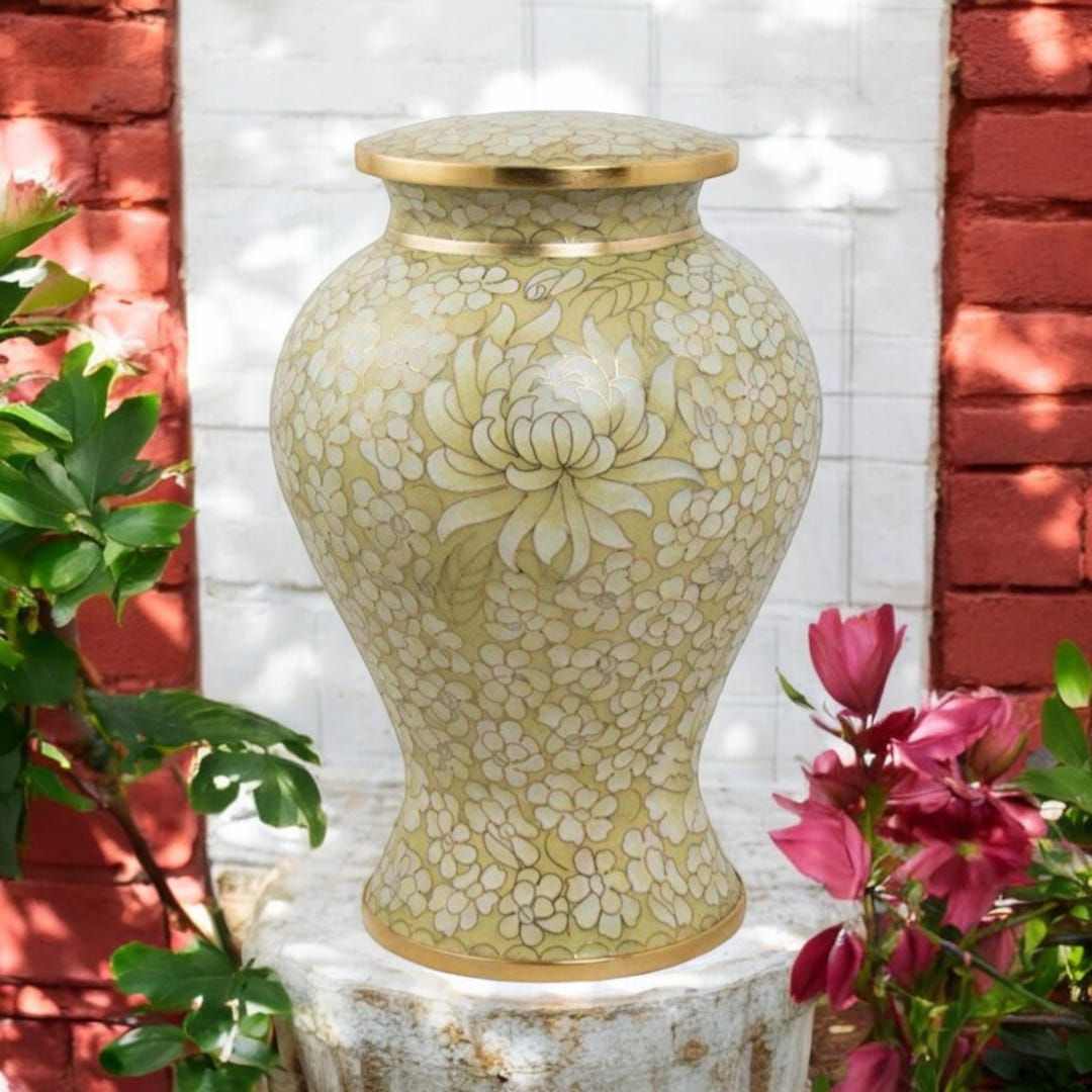Floral Cloisonné Cremation Urn: Opal & Gold, Large Memorial Urn - Etsy