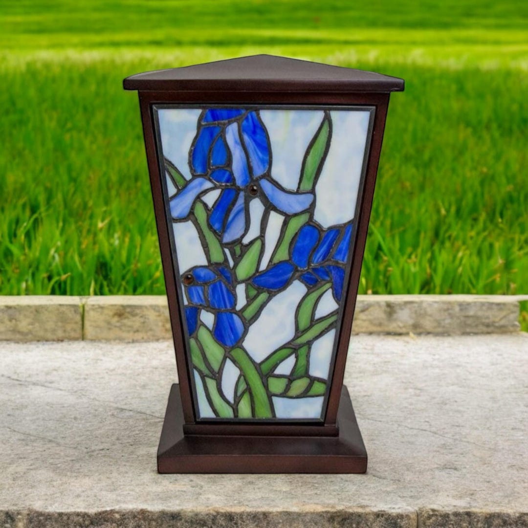 Personalized Iris Stained Glass Cremation Urn With a Blue-iris Design ...