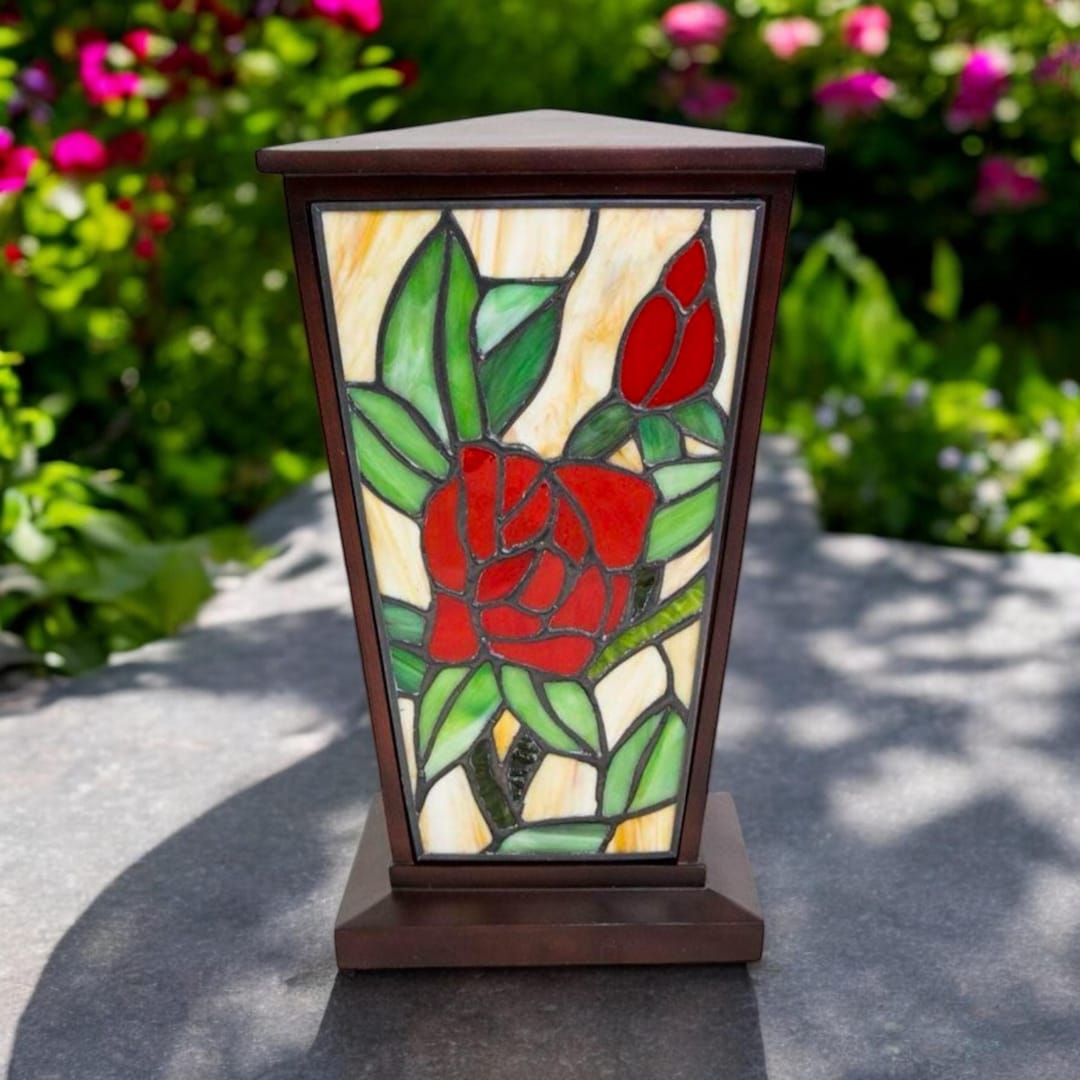 Personalized Stained Glass Cremation Urn With Red-orange Poppy Design ...