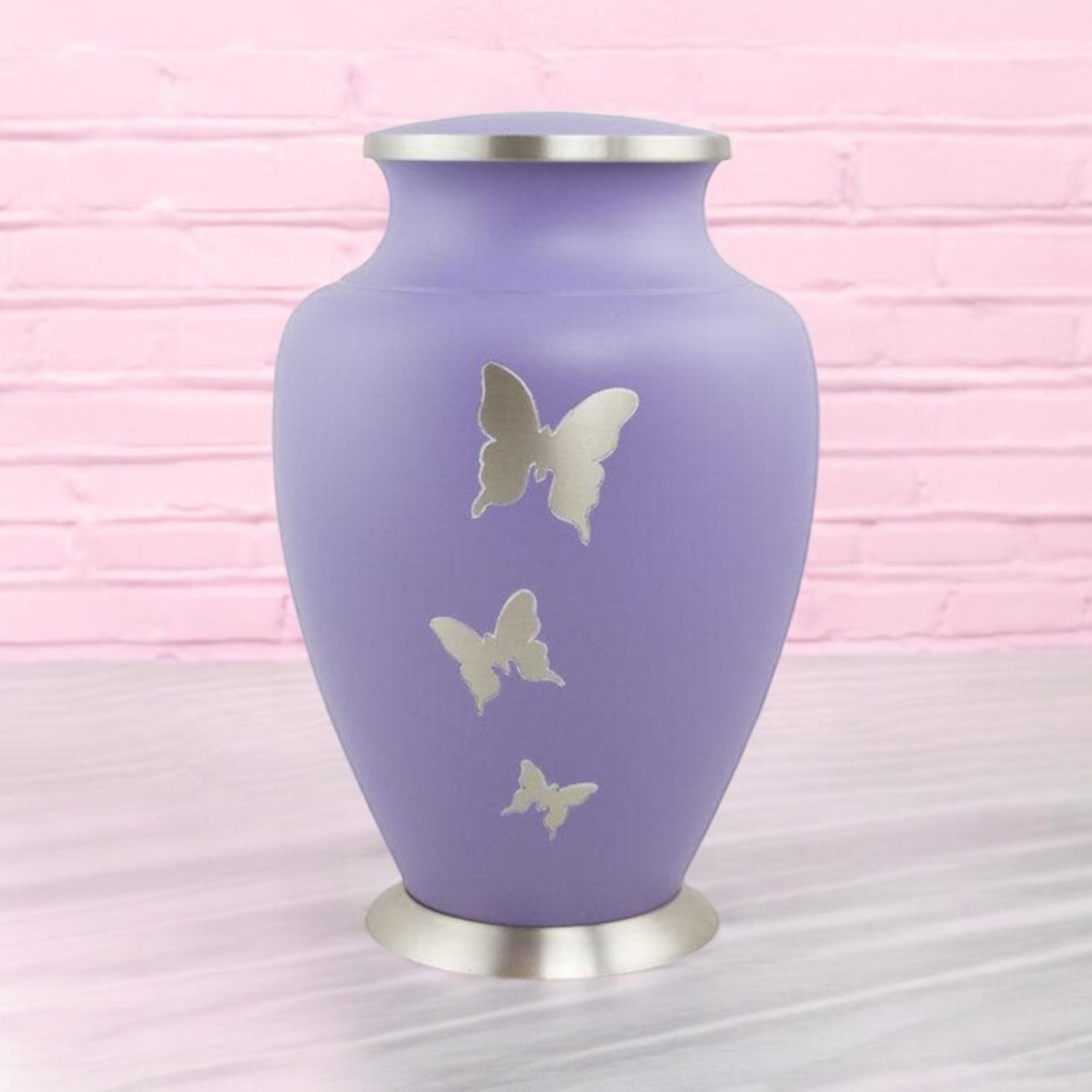 Lavender Cremation Urn With Butterfly Accent | Engravable Memorial Urn ...