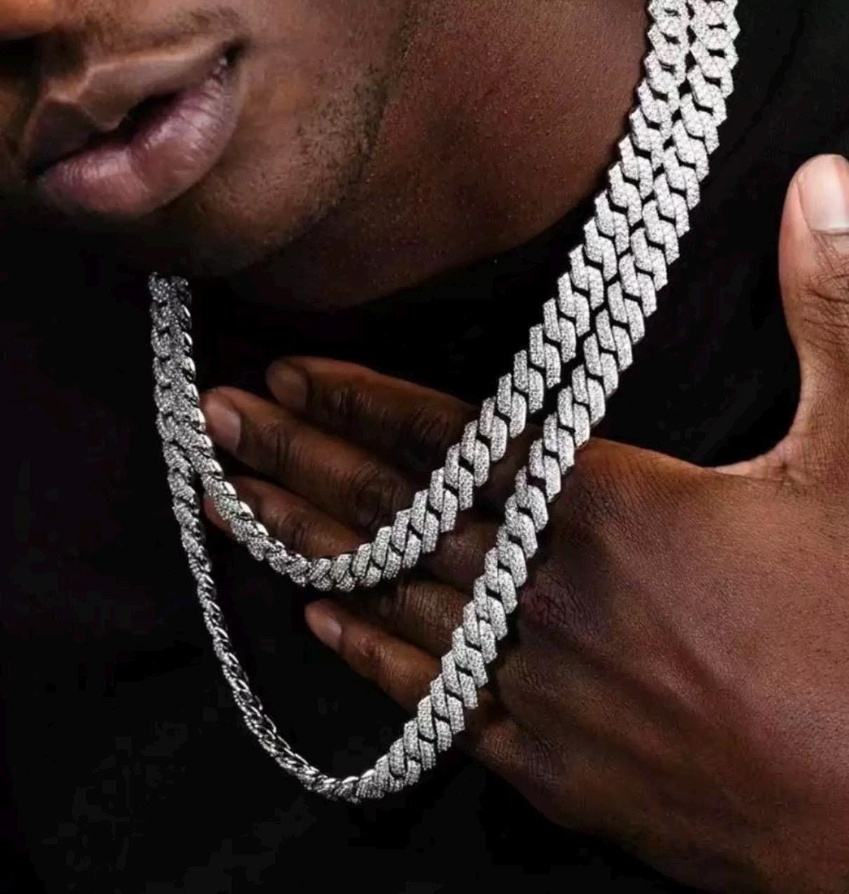 Cuban Ice Out Chain Bling Jewelry Men's Statement Necklace Hip Hop Drip ...