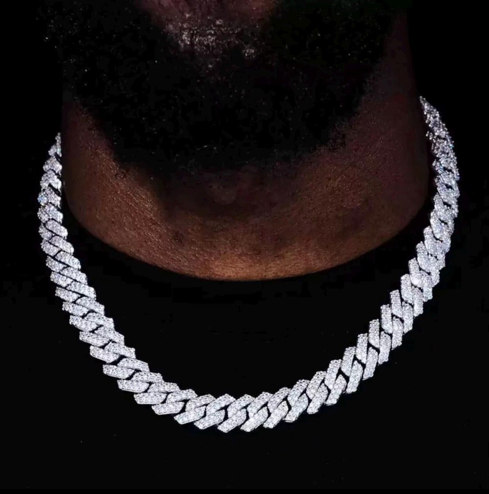 Cuban Ice Out Chain Bling Jewelry Men's Statement Necklace Hip Hop Drip ...