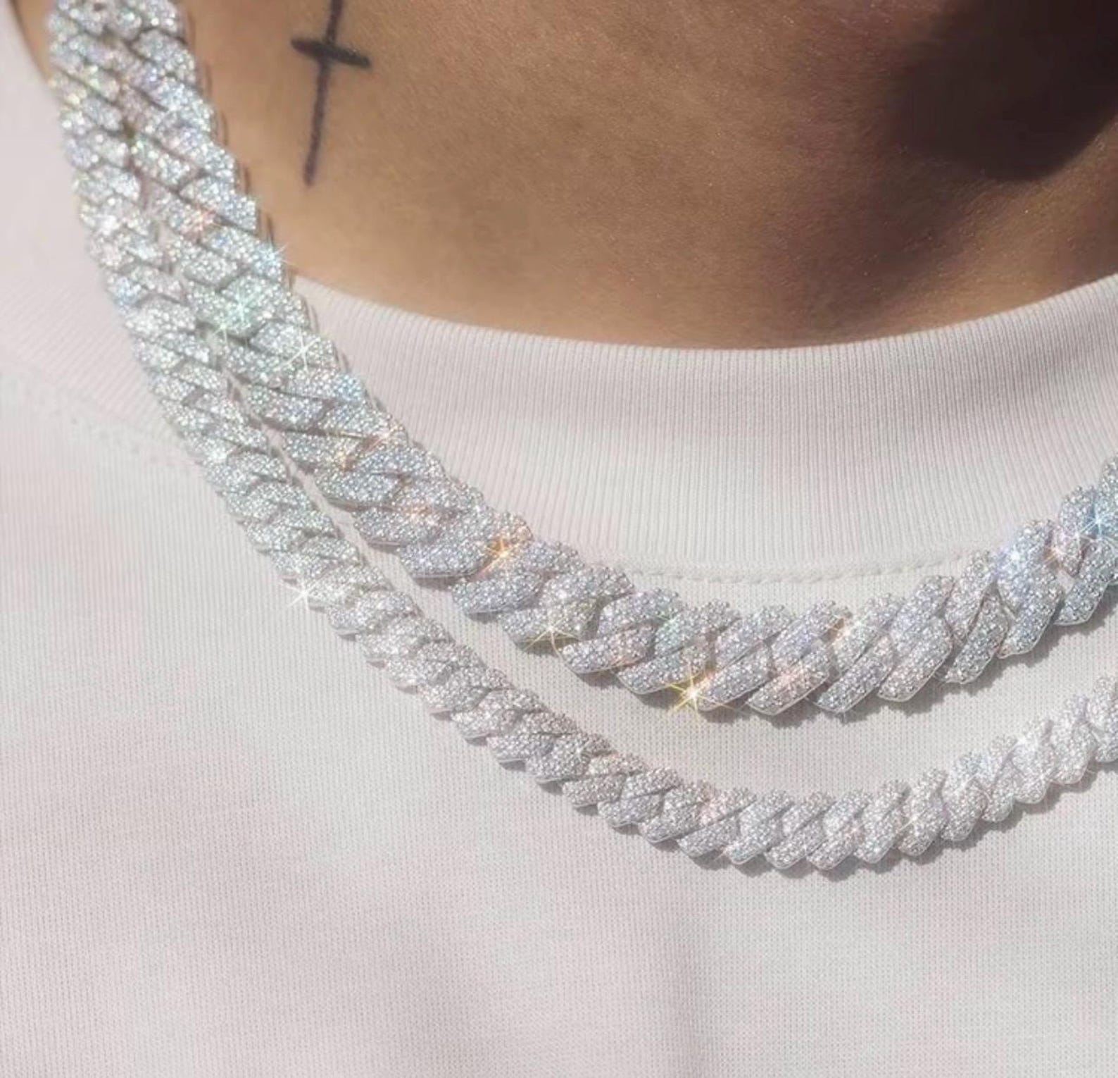 Cuban Ice Out Chain Bling Jewelry Men's Statement Necklace Hip Hop Drip ...