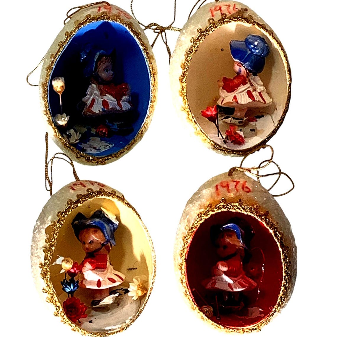 Lot of 4, Handcrafted Eggshell Diorama Ornaments, Vintage 1976, - Etsy