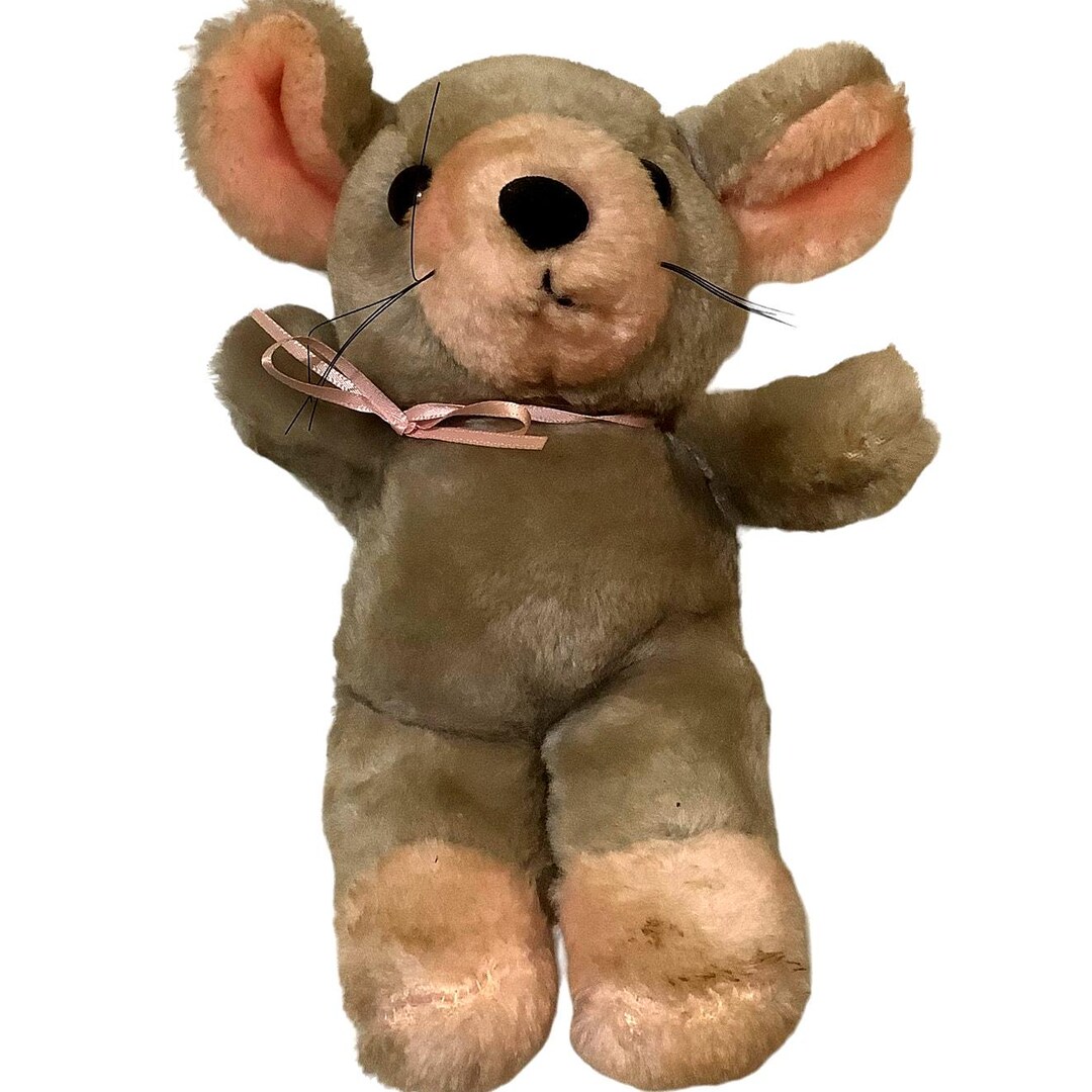 VTG 1968 America Wego 9" Plush Mouse, Gray/pink in EUC, W/ Whiskers ...