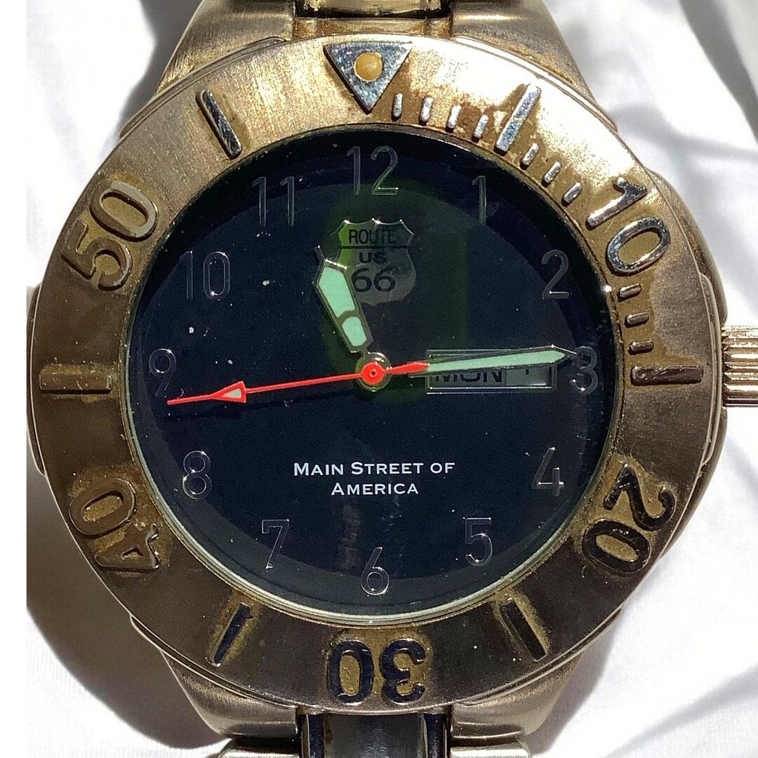 Vintage U.S. Route 66 Quartz Watch 1-1/2d, Silver Trim Black Face, Non ...