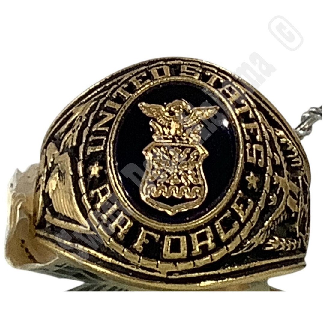 United States Air Force Ring, Size 13, Gold Tone, Blue Stone W/ USAF ...