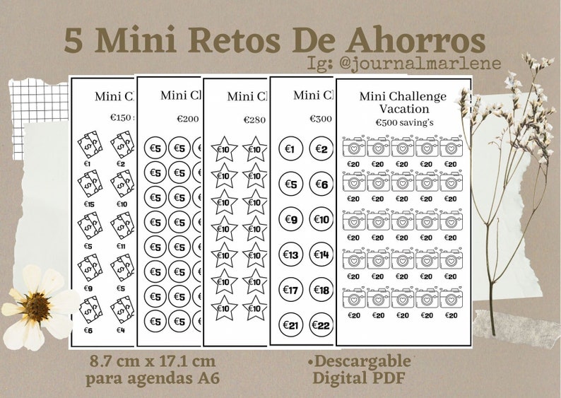 5 Minis Retos de Ahorros, Desafíos de ahorros , Objetivo de Ahorro , PDF IMPRIMIBLE , Descarga ...