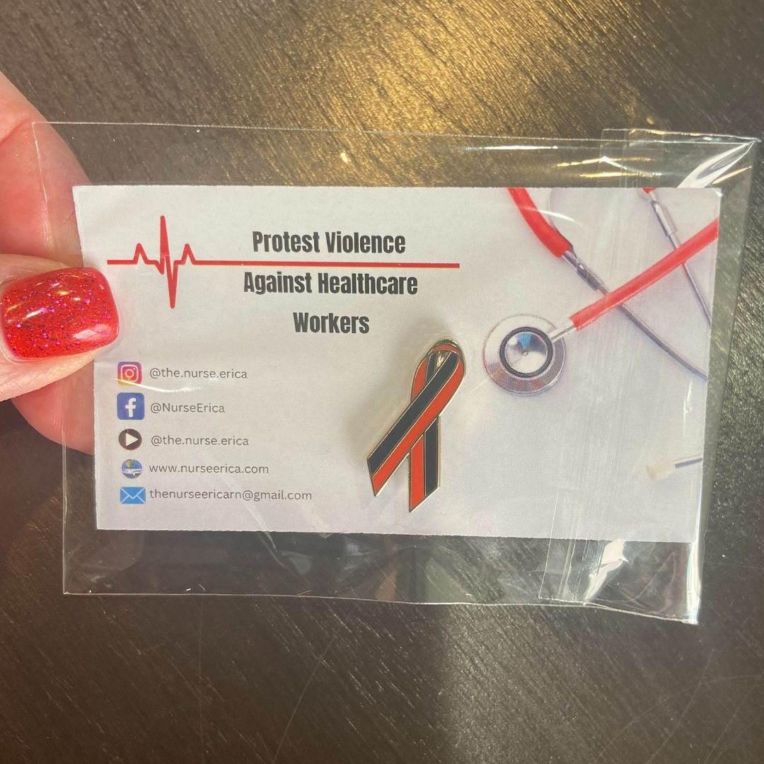 Violence Against Healthcare Workers Awareness Red & Black Ribbon Enamel ...