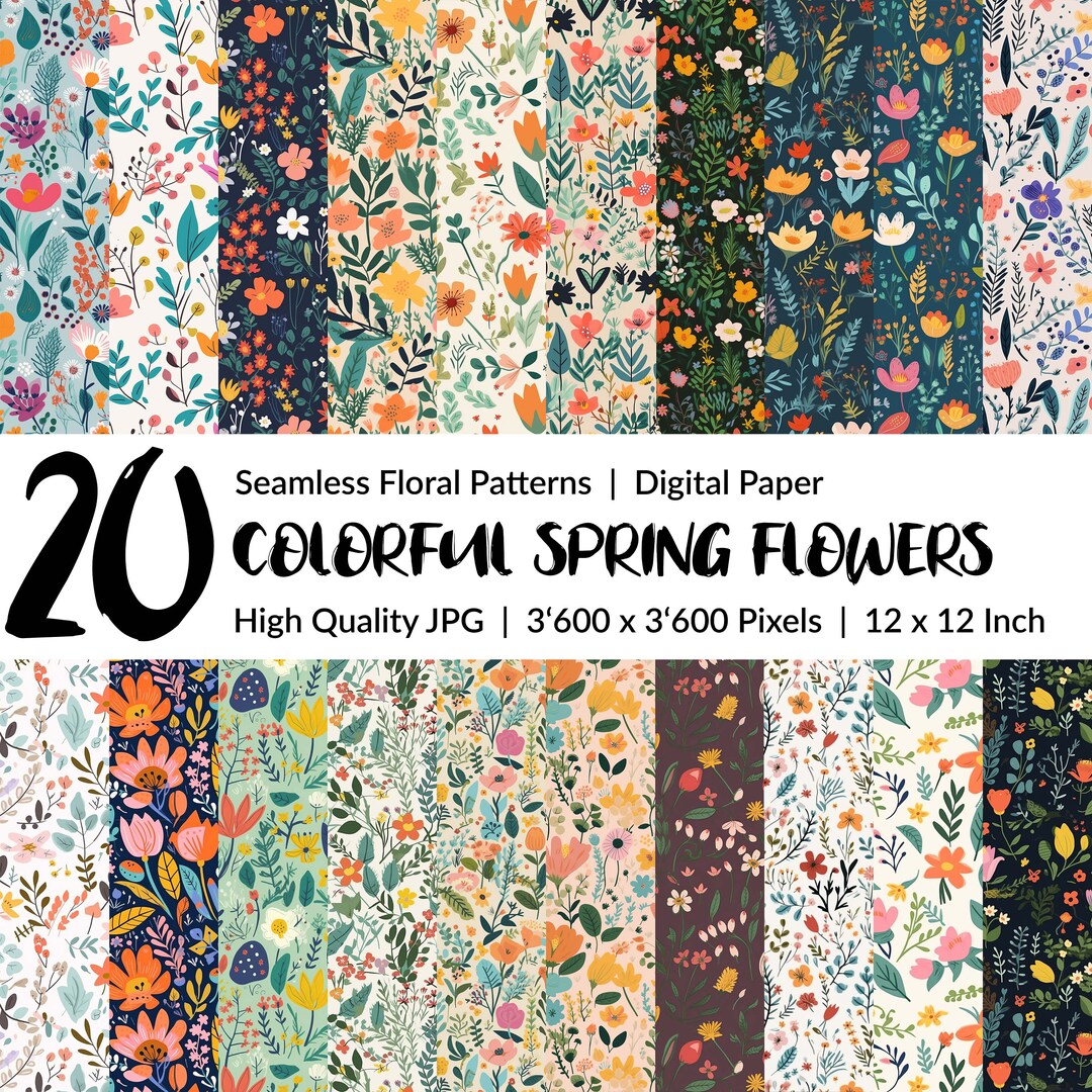 Spring Flowers Digital Paper Flowers Seamless Pattern Floral - Etsy