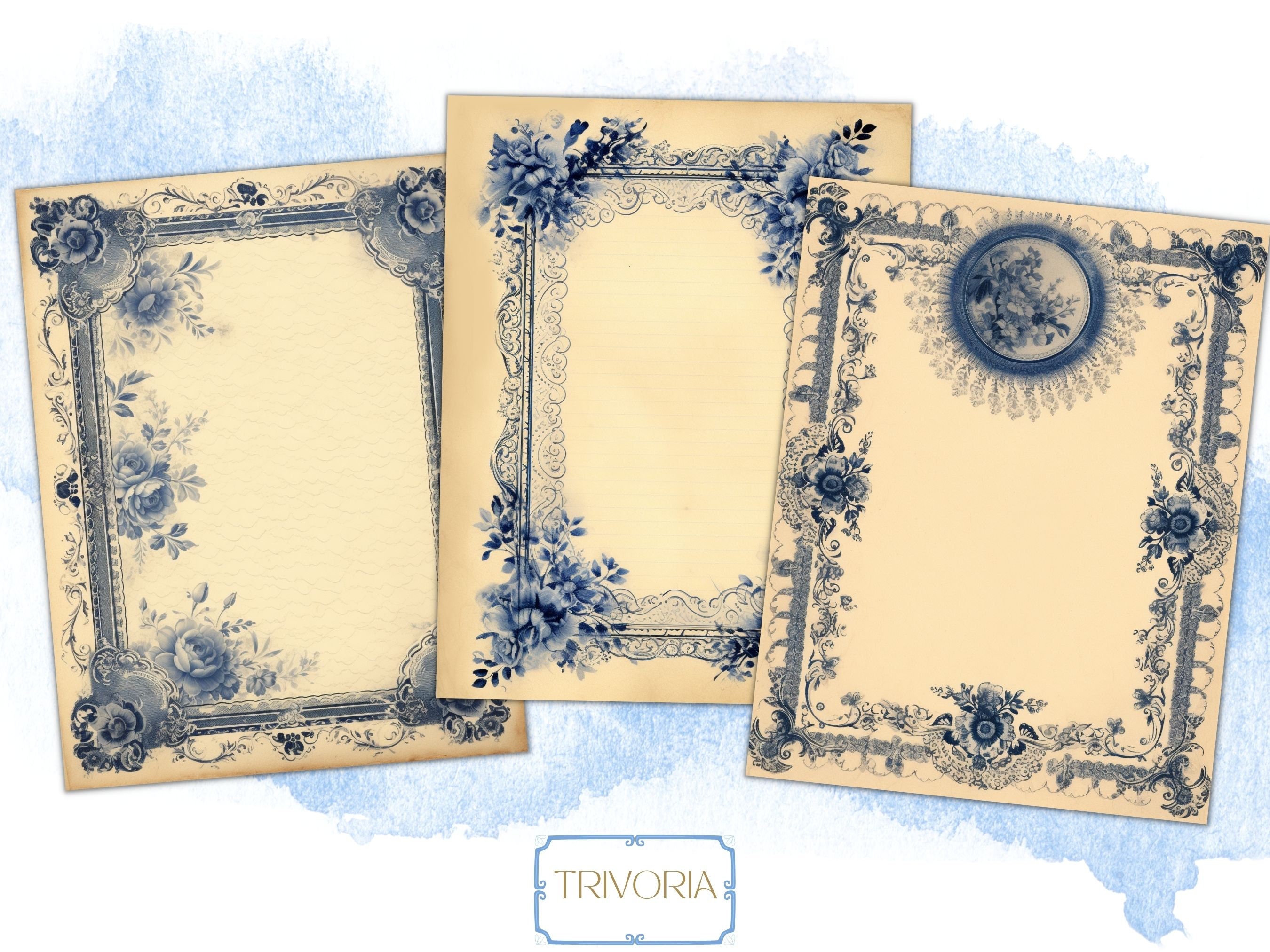 Vintage Azure Floral Frame Papers: Dutch Blue Junk Journal Kit ...