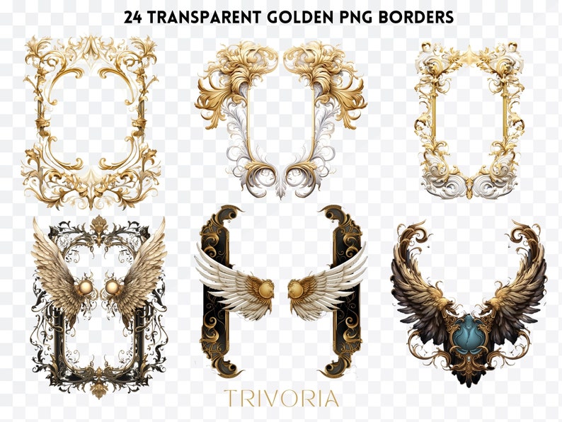 Antique Golden Frame Clipart Ornate Gold Vintage Frame PNG Printable ...