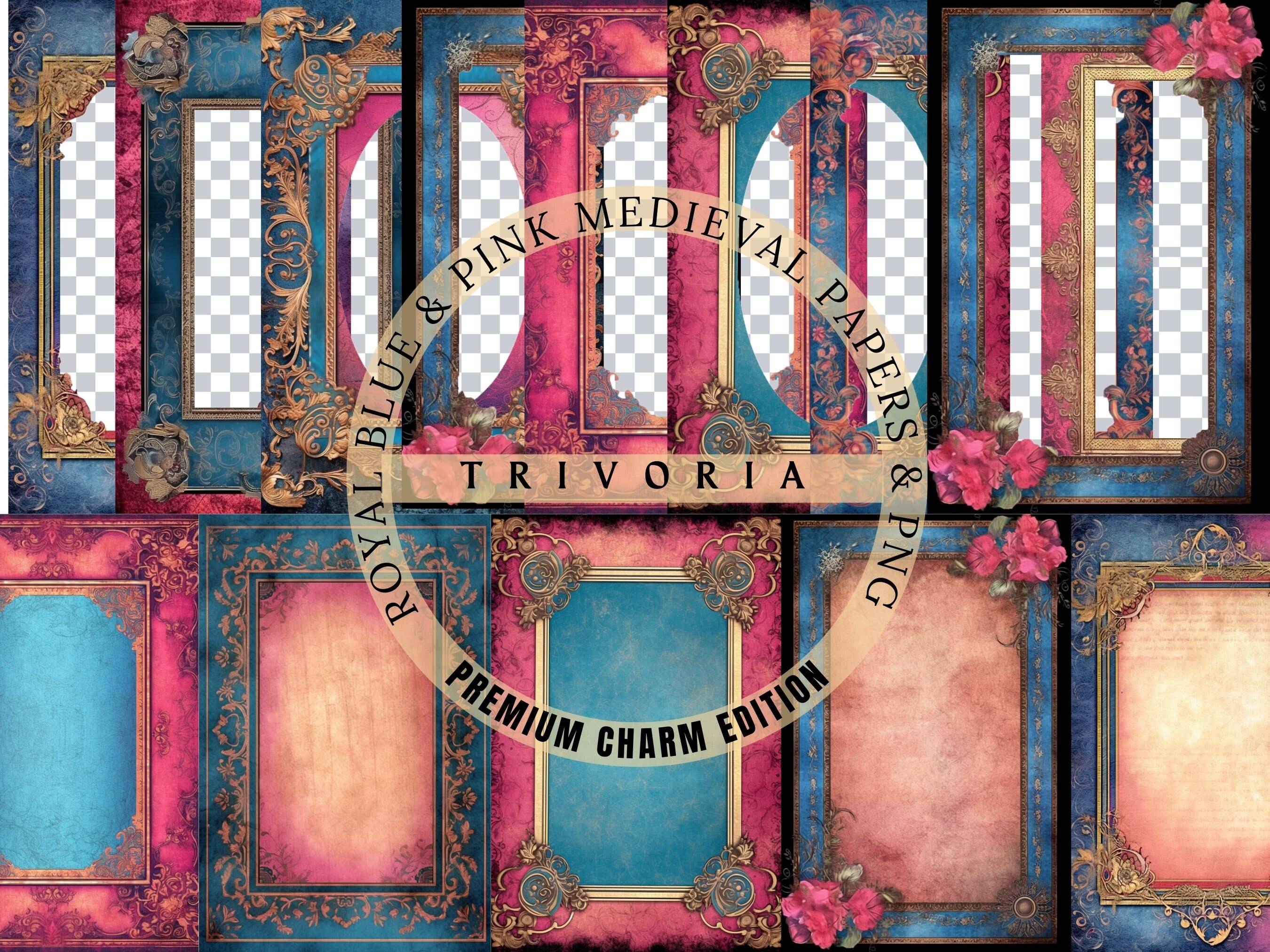 Vintage Victorian Illuminated Borders in Royal Blue and Pink ...