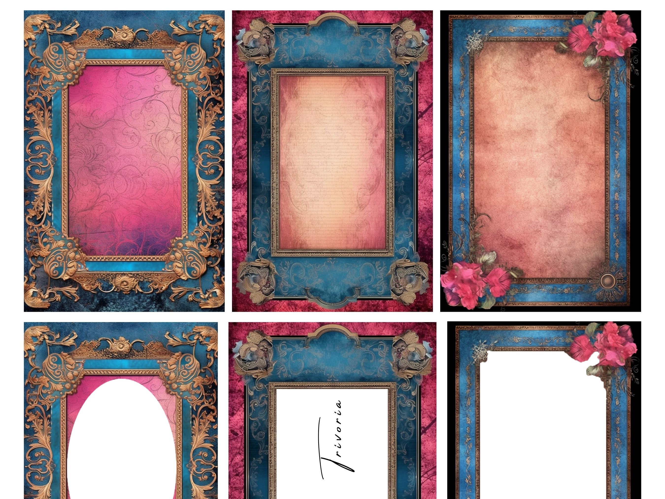 Vintage Victorian Illuminated Borders in Royal Blue and Pink: - Etsy