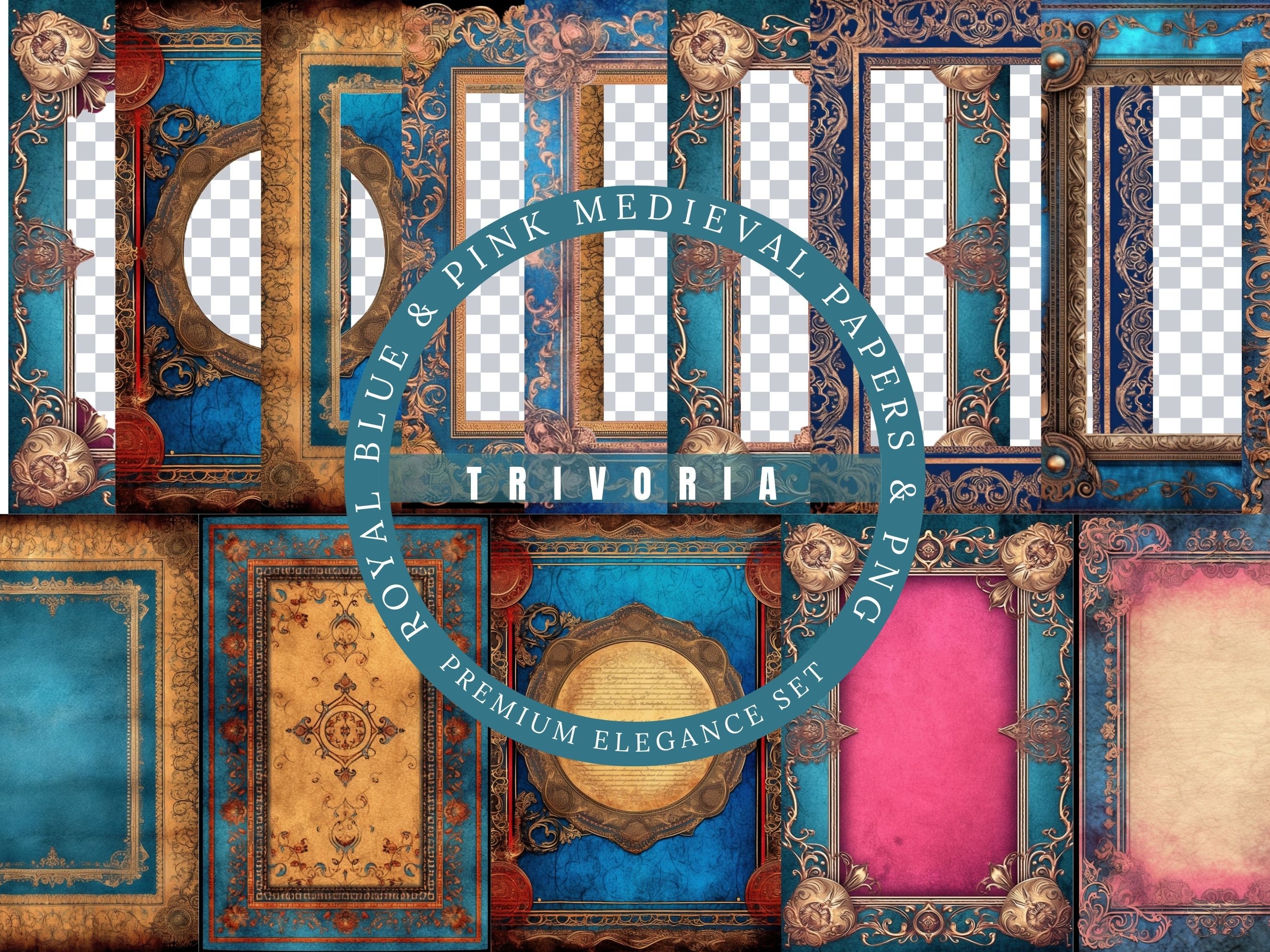Vintage Victorian Illuminated Borders in Royal Blue and Pink - Etsy