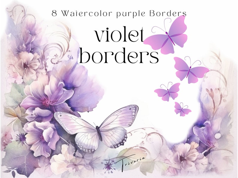 Violet Purple Lilac Floral Borders Clipart Watercolor Wedding Wild ...