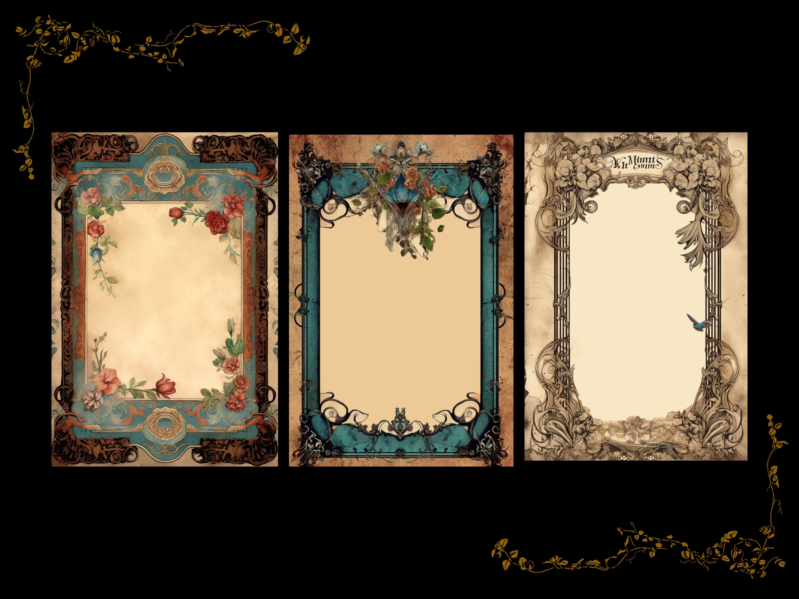 Medieval Illuminated Manuscript Digital Vintage Antique Floral Papers ...