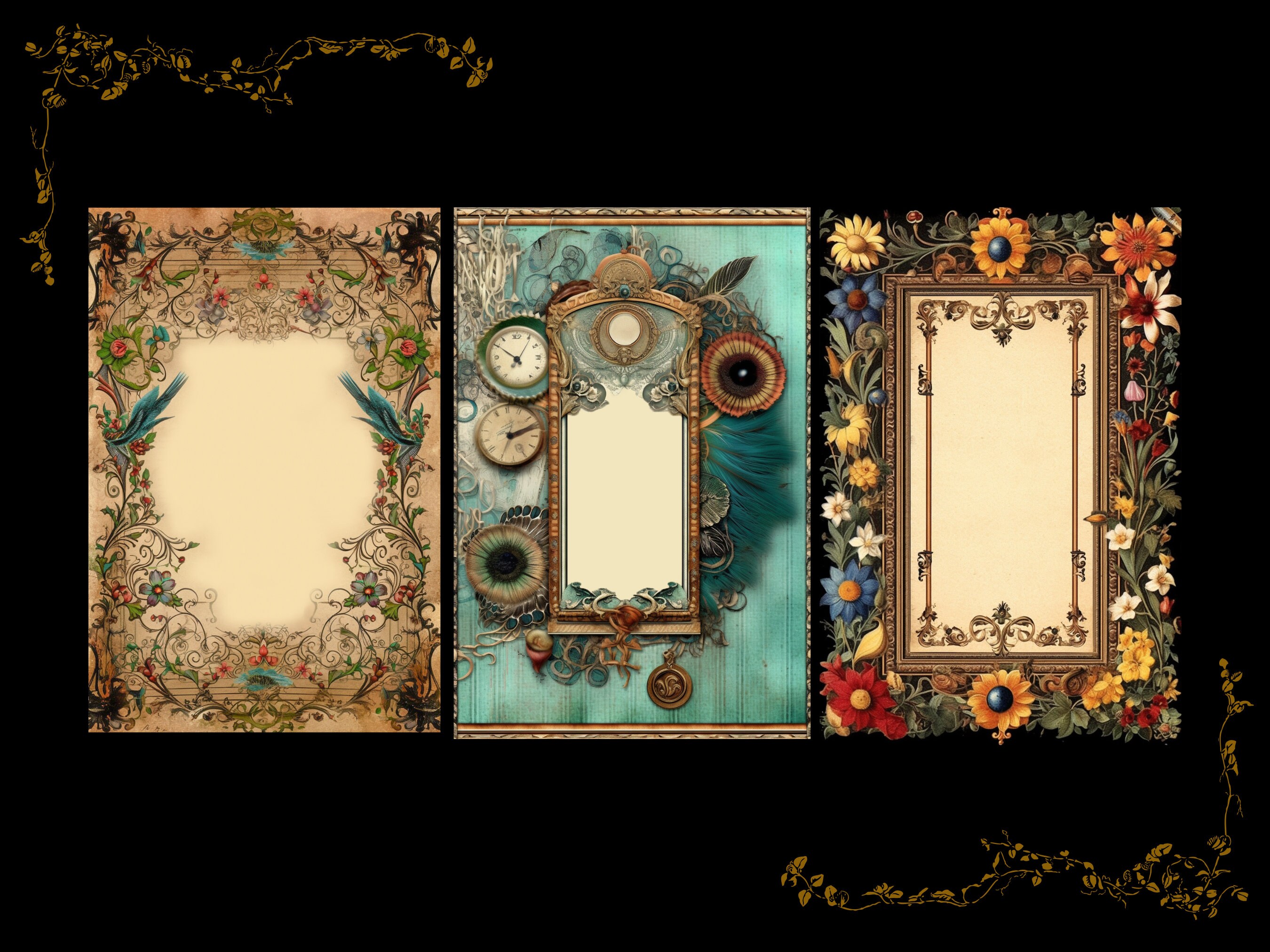 Medieval Illuminated Manuscript Digital Vintage Antique Floral Papers ...