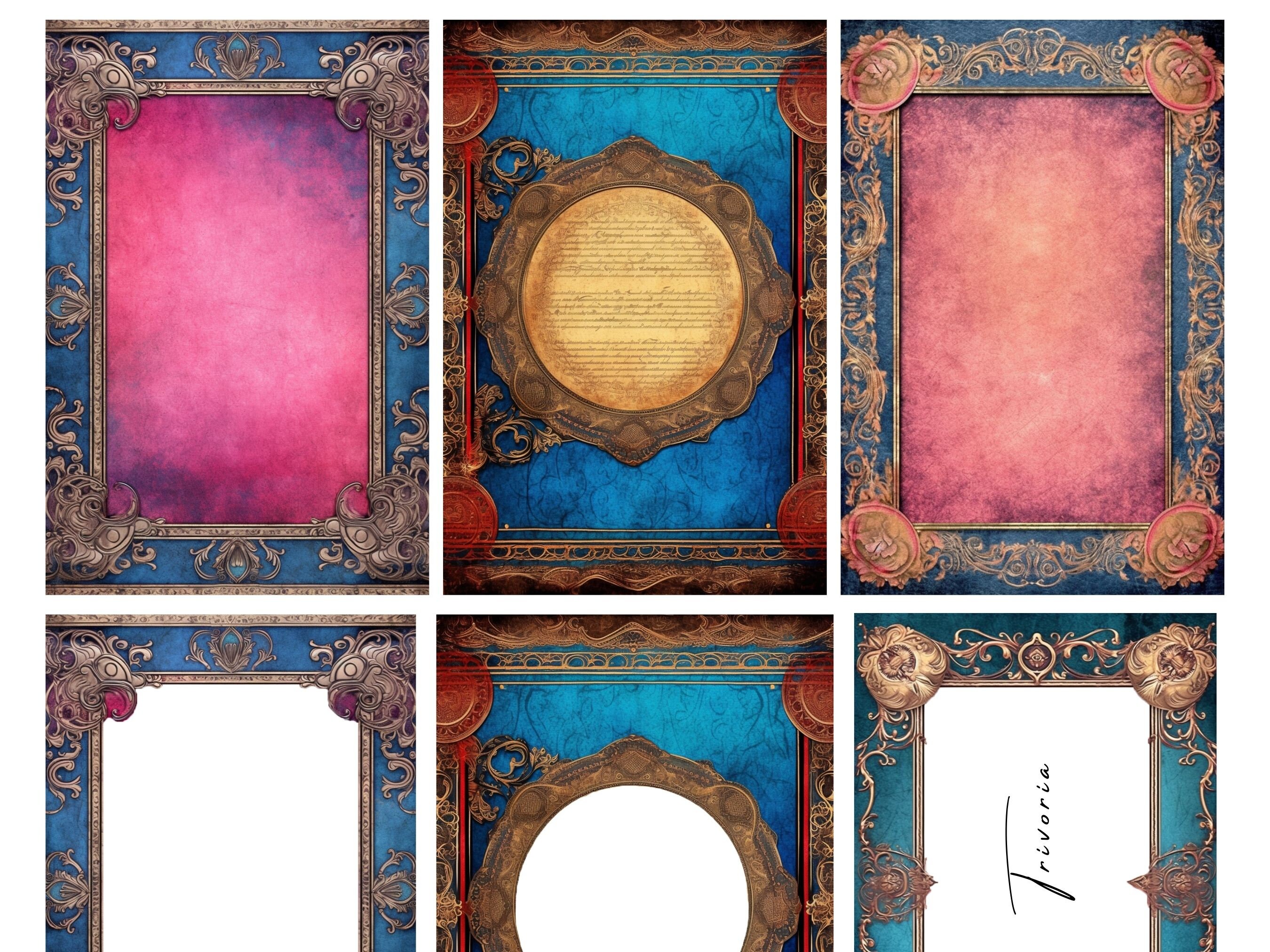 Vintage Victorian Illuminated Borders in Royal Blue and Pink - Etsy