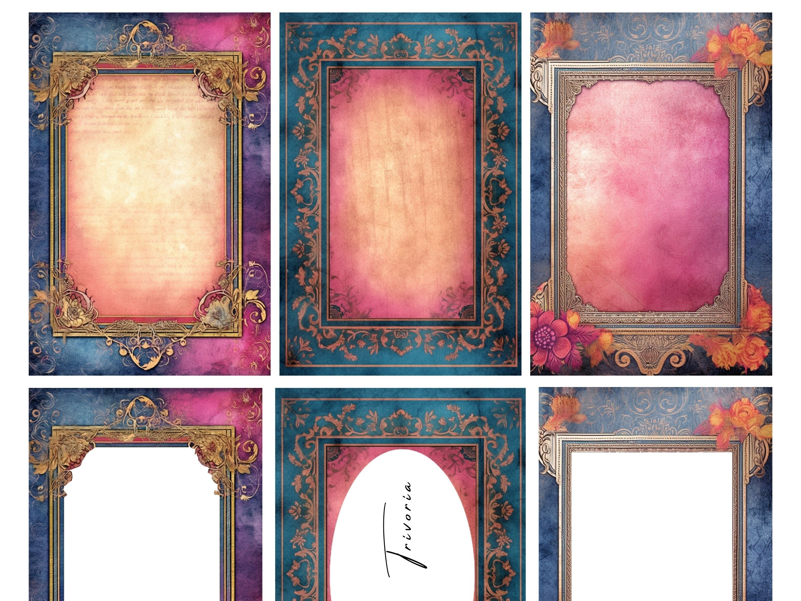 Vintage Victorian Illuminated Borders in Royal Blue and Pink: - Etsy