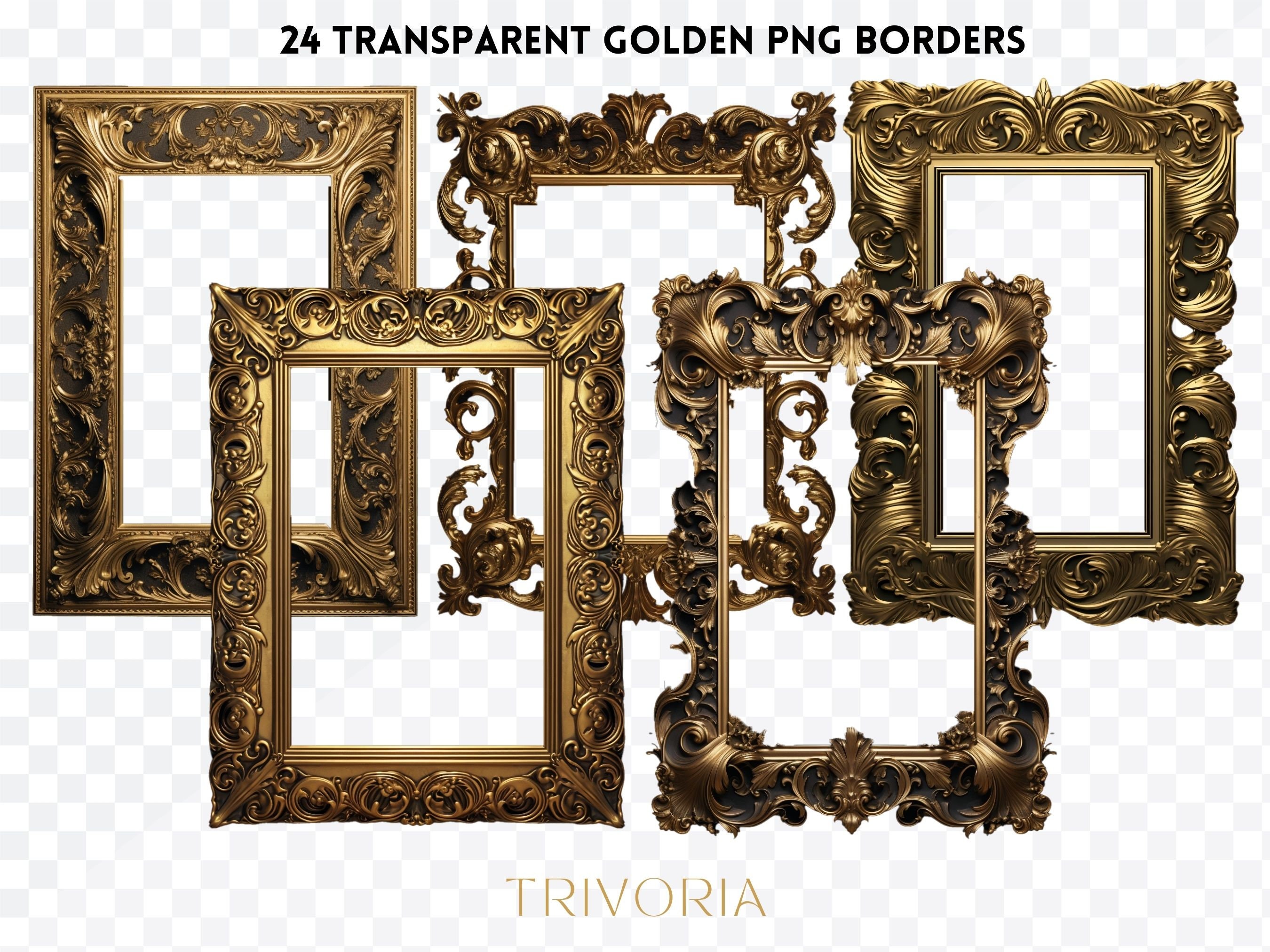 Antique Golden Frame Clipart Ornate Gold Vintage Frame PNG Printable ...