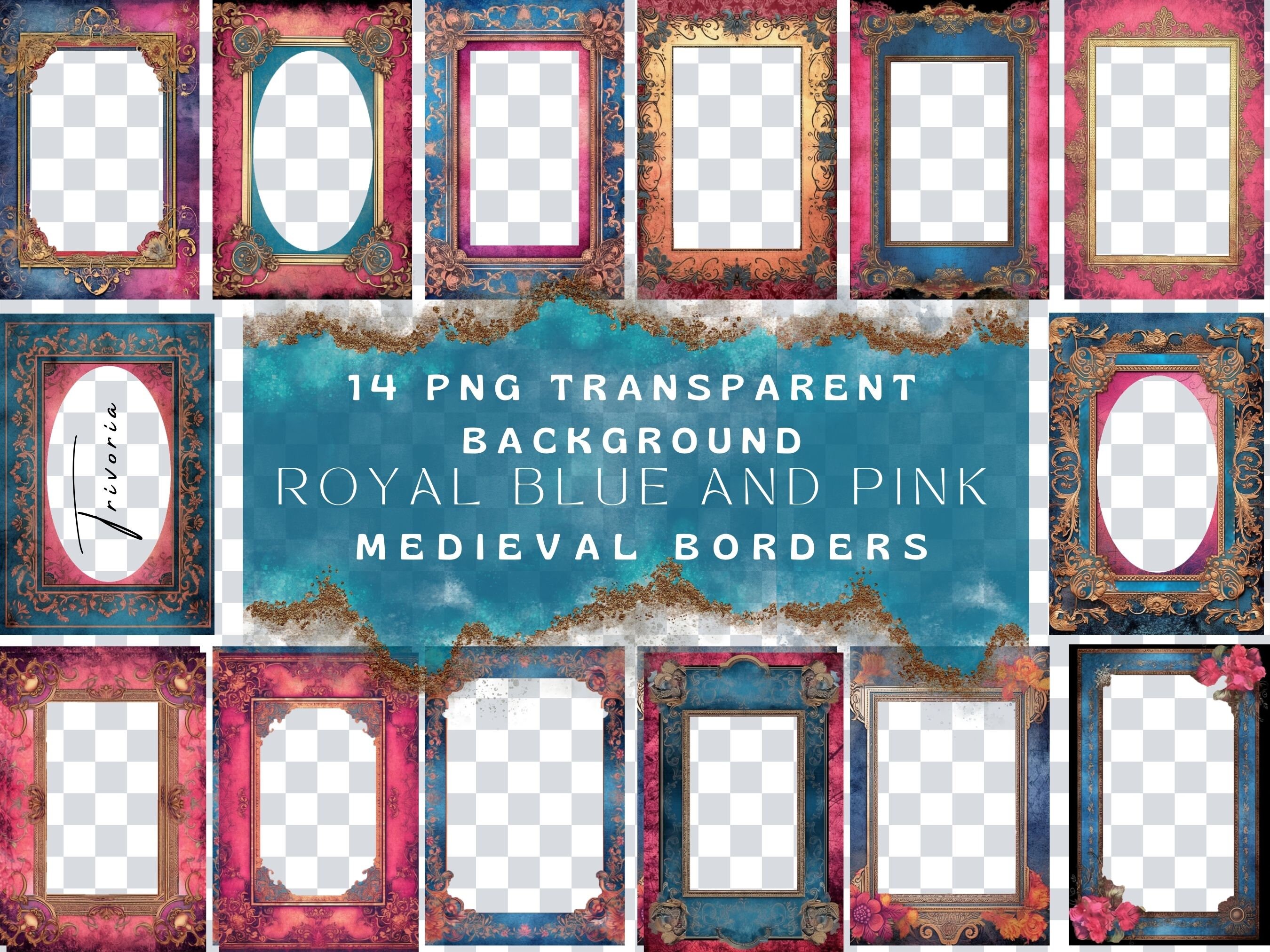 Vintage Victorian Illuminated Borders in Royal Blue and Pink: - Etsy
