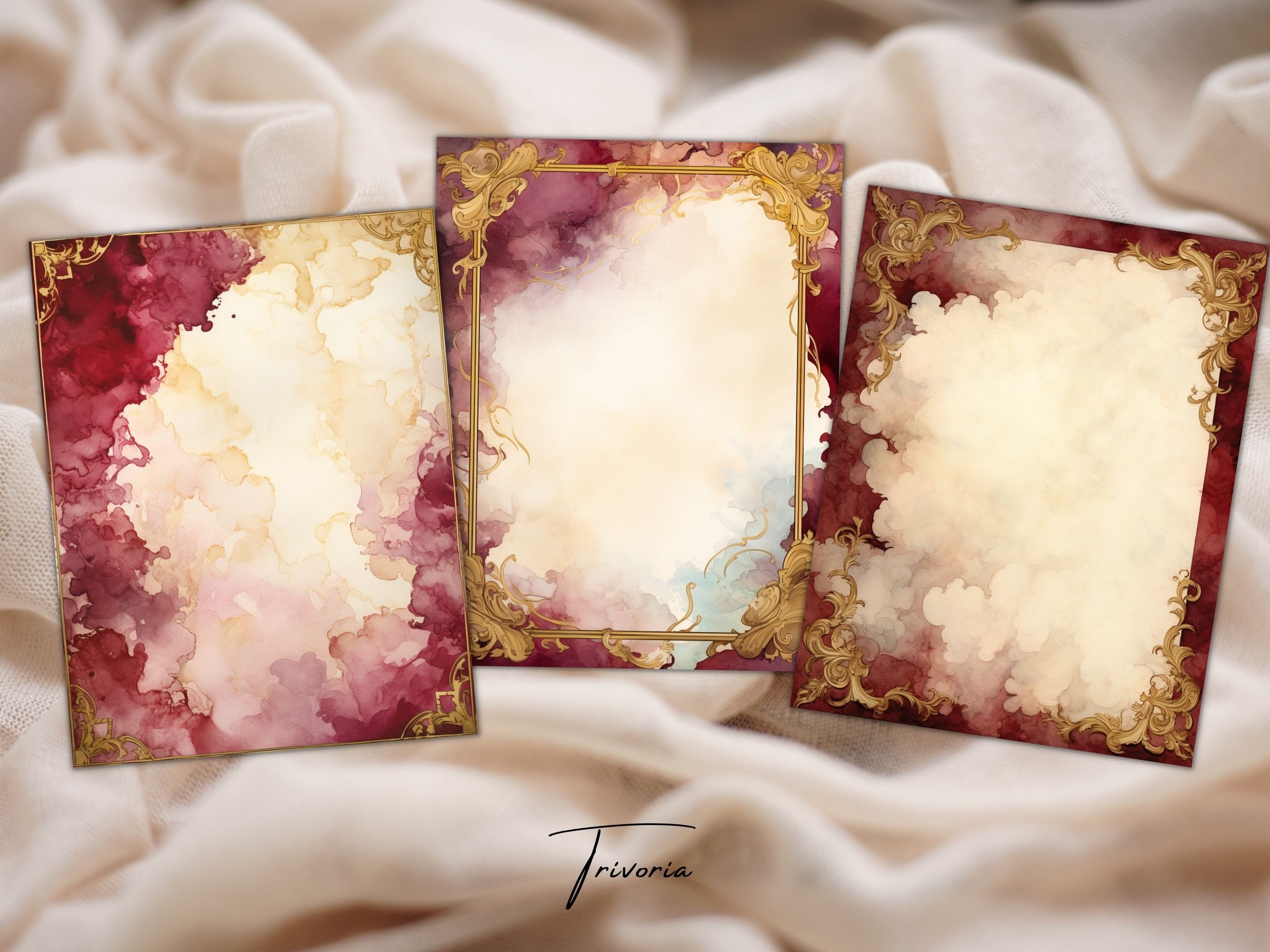 Burgundy, Gold and Cream Digital Papers: Victorian Invitation Card ...