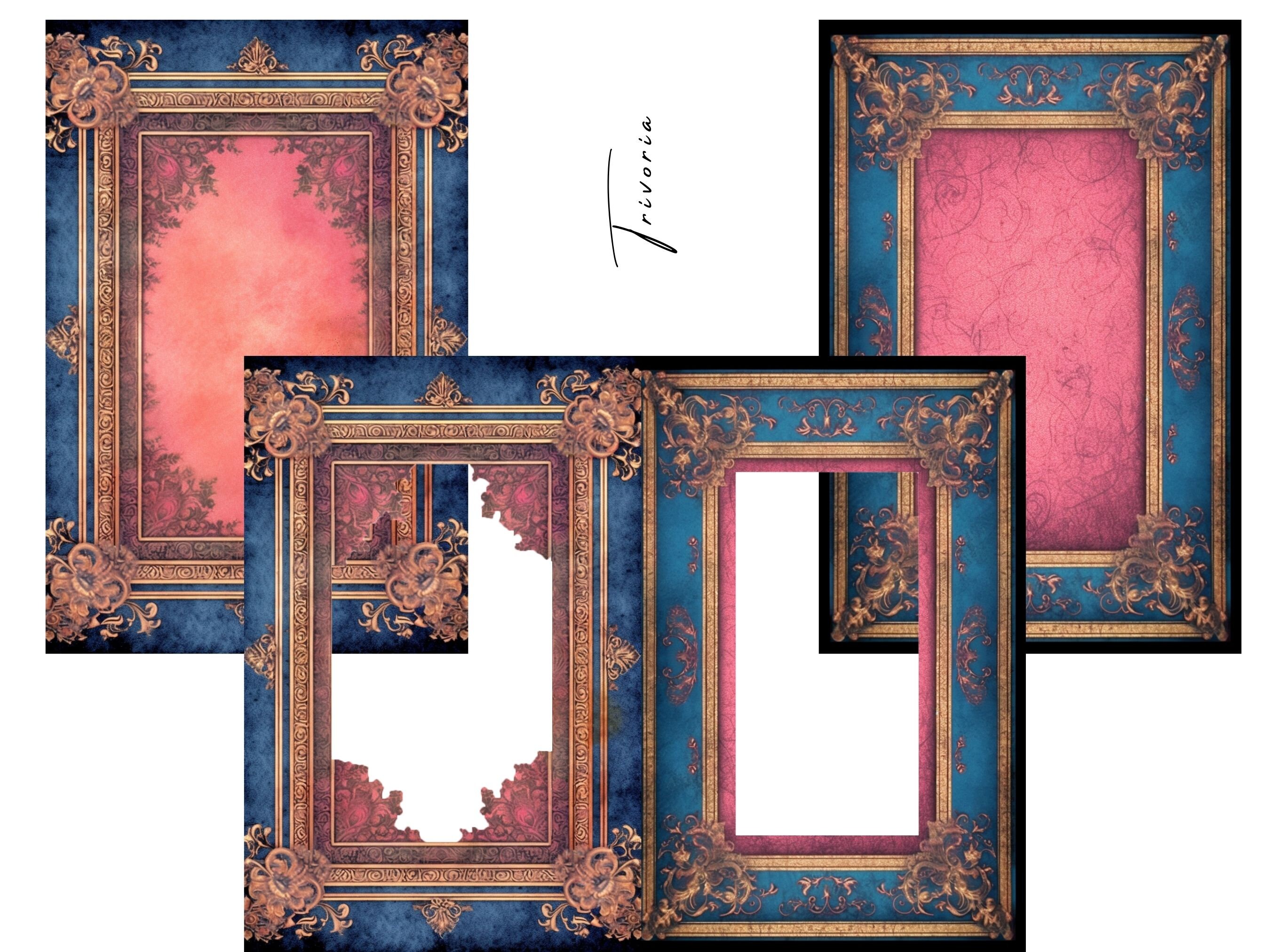 Royal Blue Pink Vintage Victorian Illuminated Borders: Shabby - Etsy