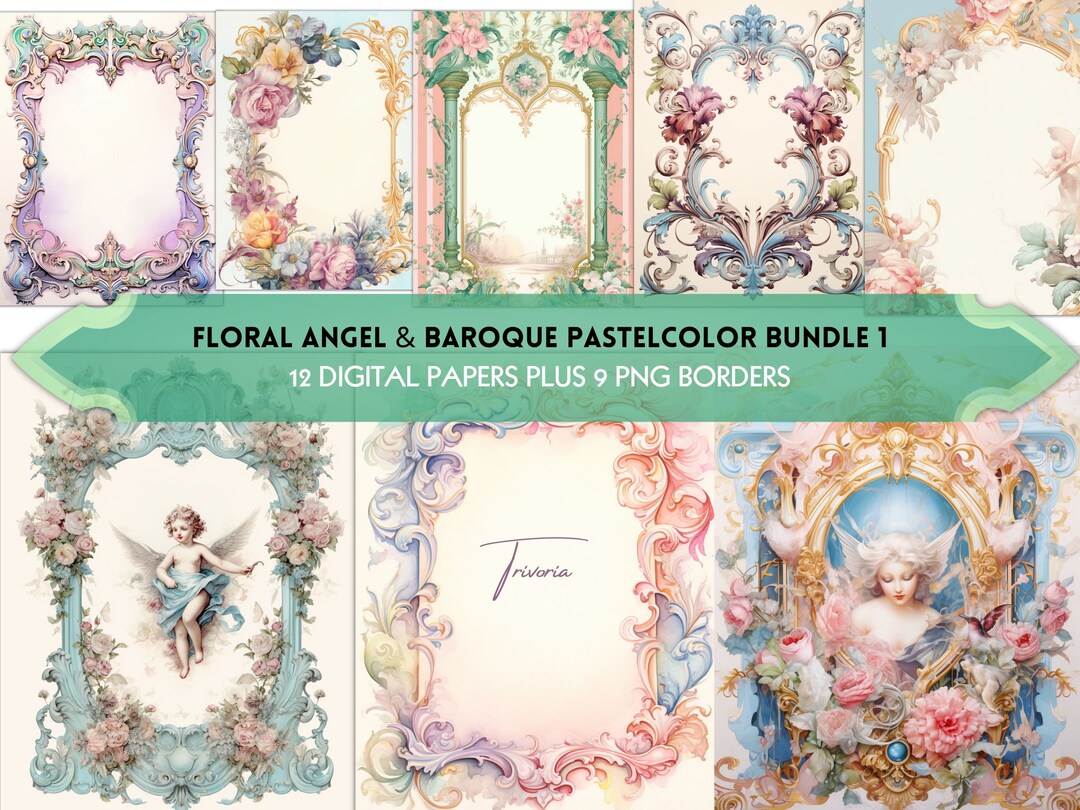 Victorian Baroque Floral Digital Papers: Medieval Angelic Clipart ...