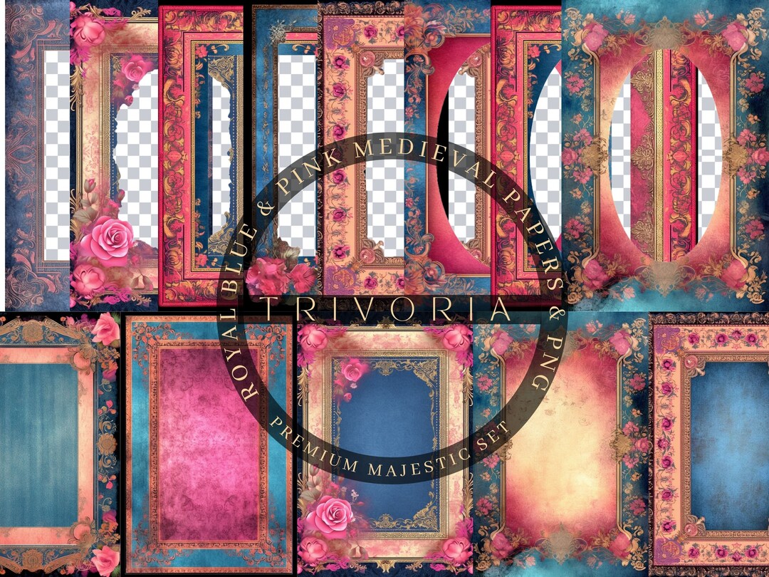 Royal Blue Pink Vintage Victorian Illuminated Borders: Shabby Chic ...