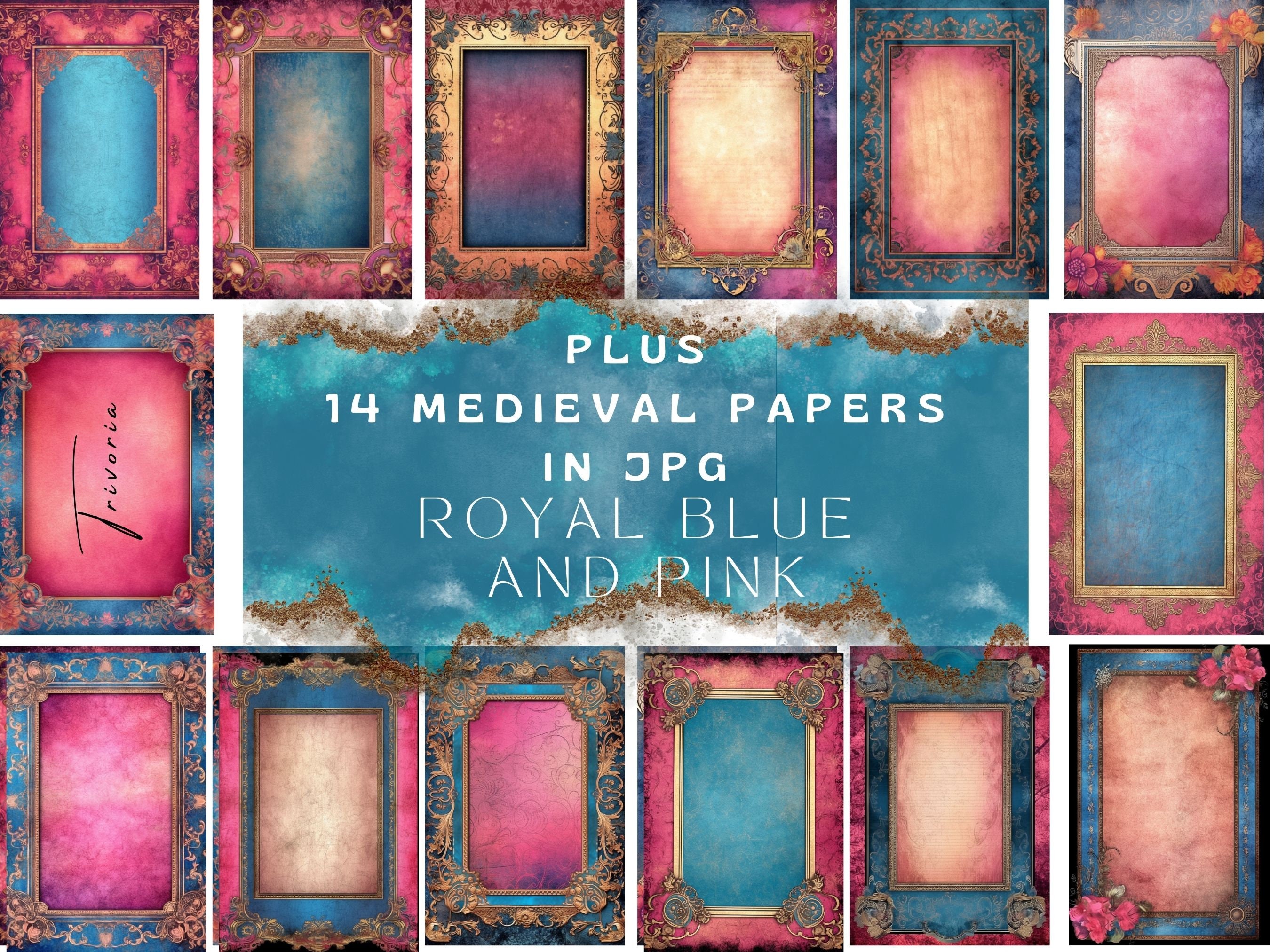 Vintage Victorian Illuminated Borders in Royal Blue and Pink: - Etsy