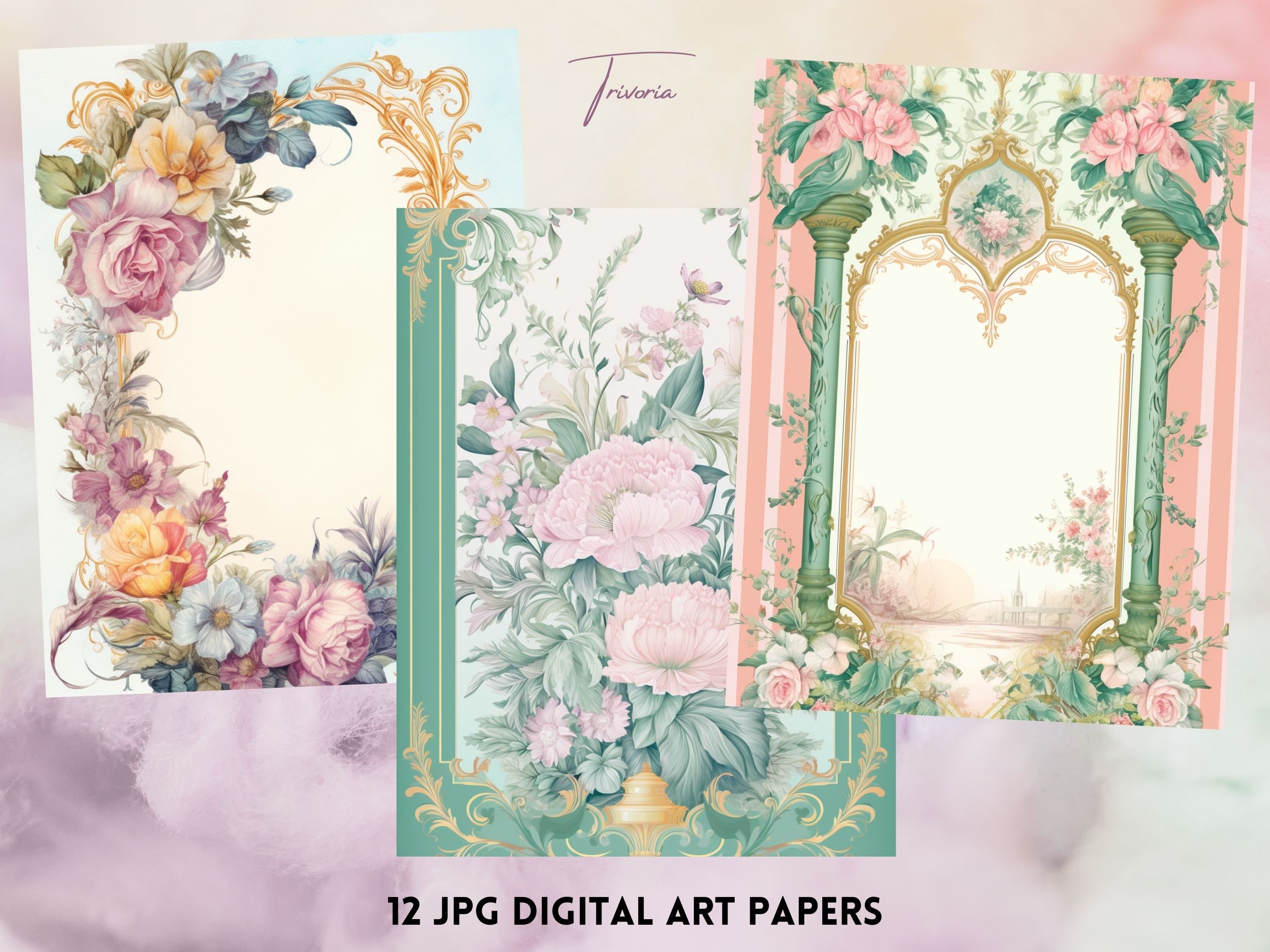 Victorian Baroque Floral Digital Papers: Medieval Angelic Clipart ...