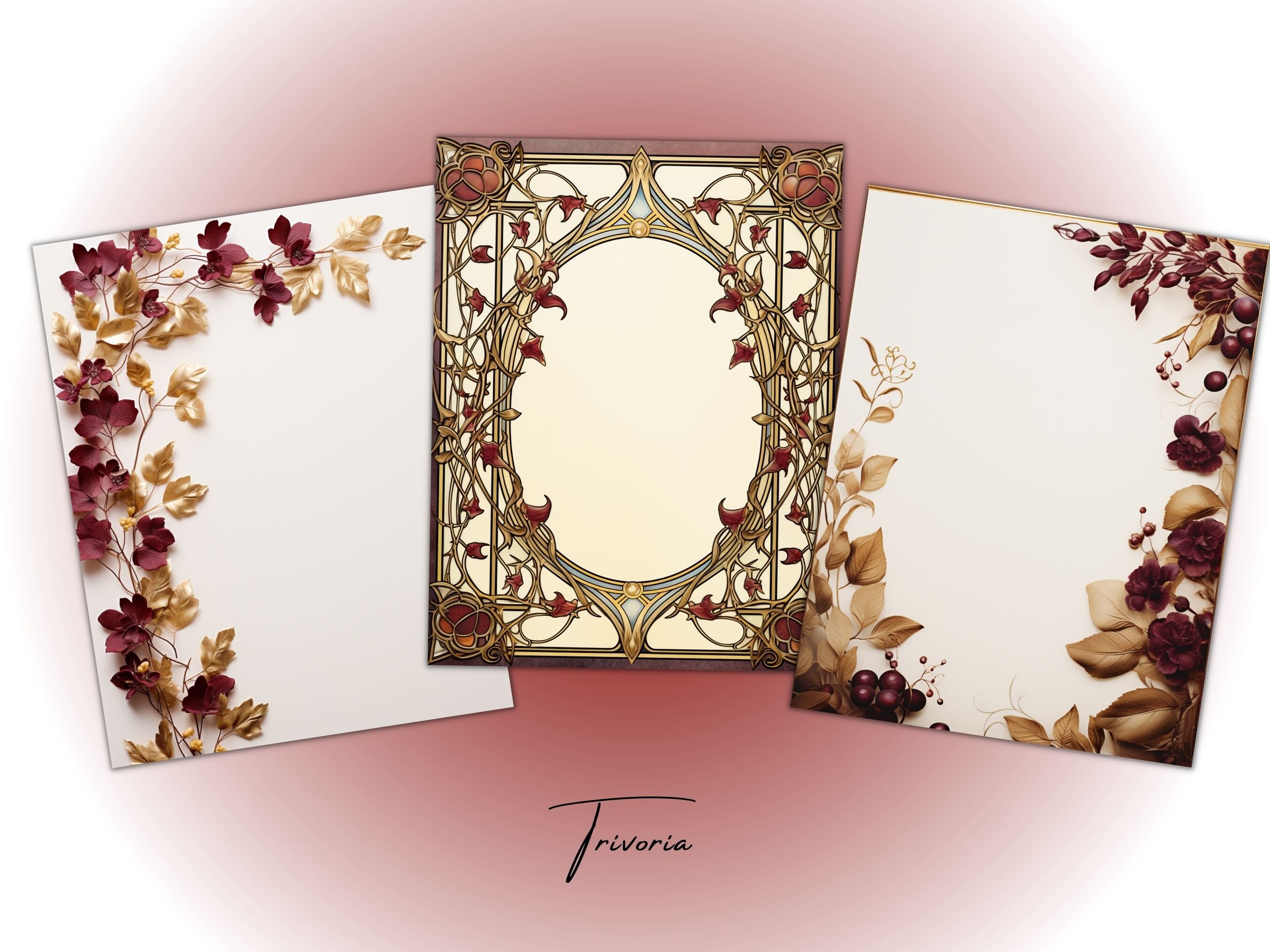 Burgundy, Gold and Cream Digital Papers: Victorian Invitation Card ...