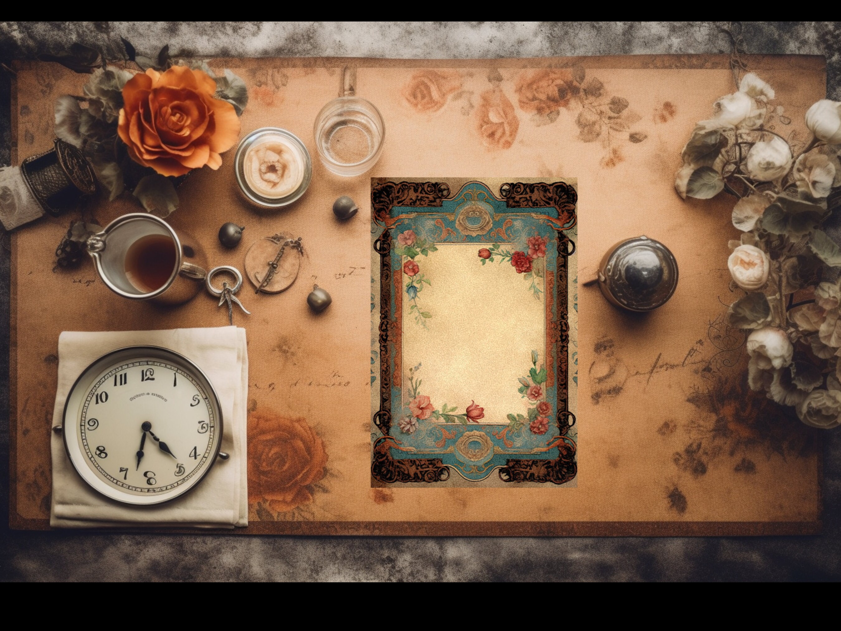 Medieval Illuminated Manuscript Digital Vintage Antique Floral Papers ...
