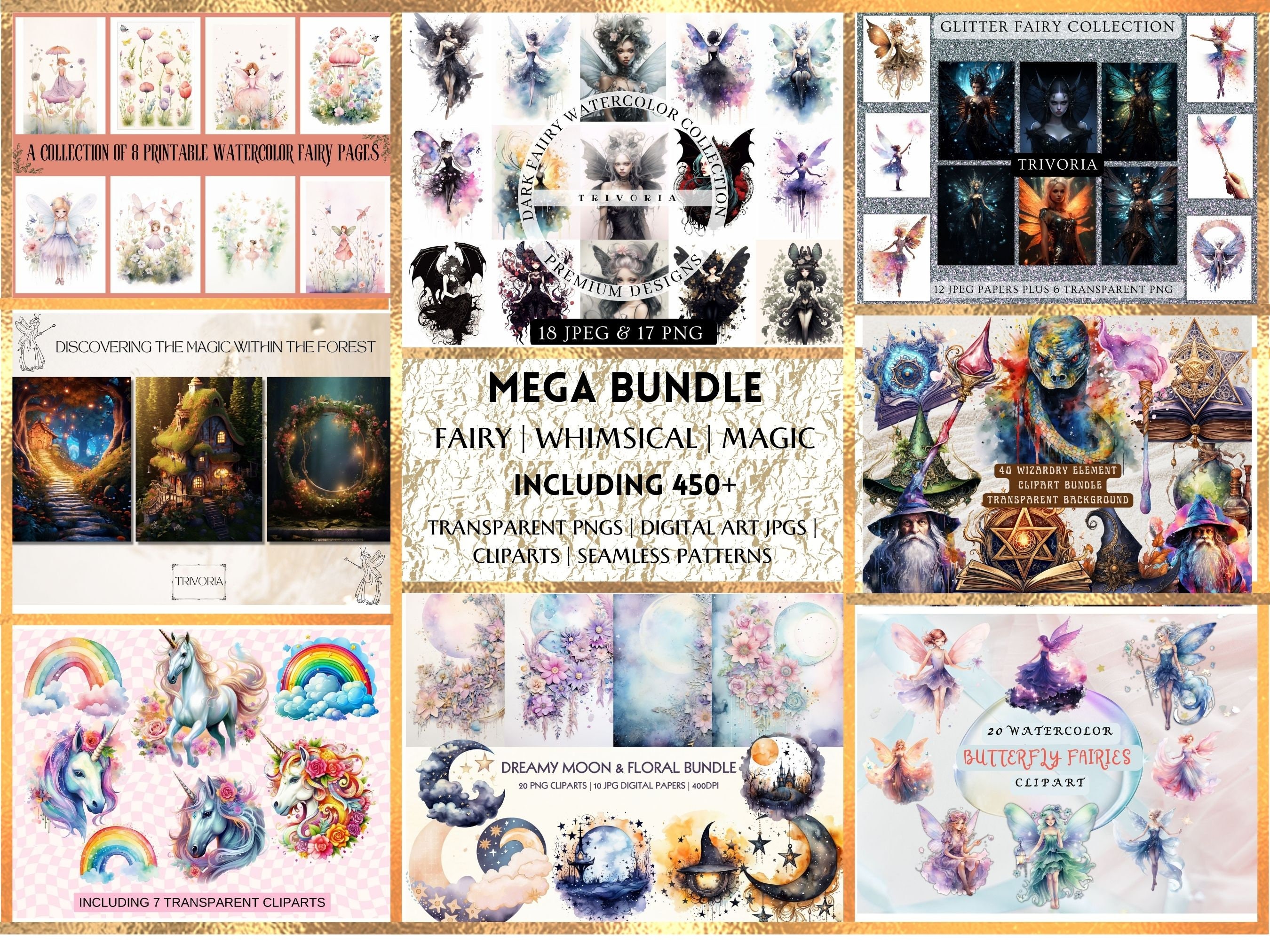 Megabundle Enchanted Whimsical Dark Gothic Fairy Mystical Fantasy PNG ...