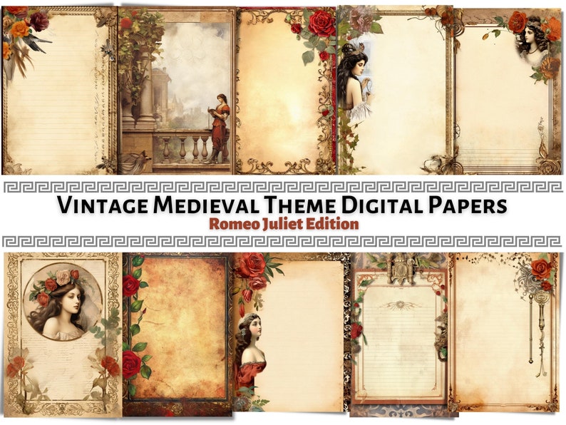 Medieval Illuminated Manuscript Border Vintage Papers Old Floral Frame ...