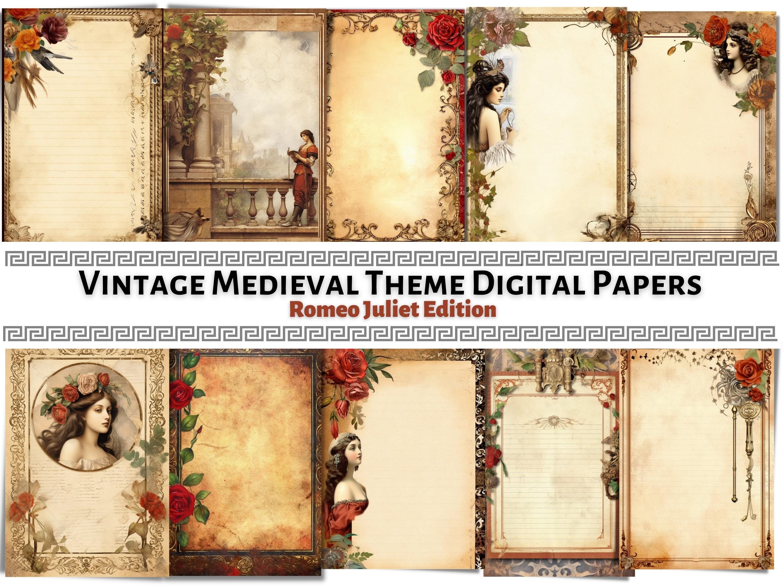 Medieval Illuminated Manuscript Border Vintage Papers Old Floral Frame ...