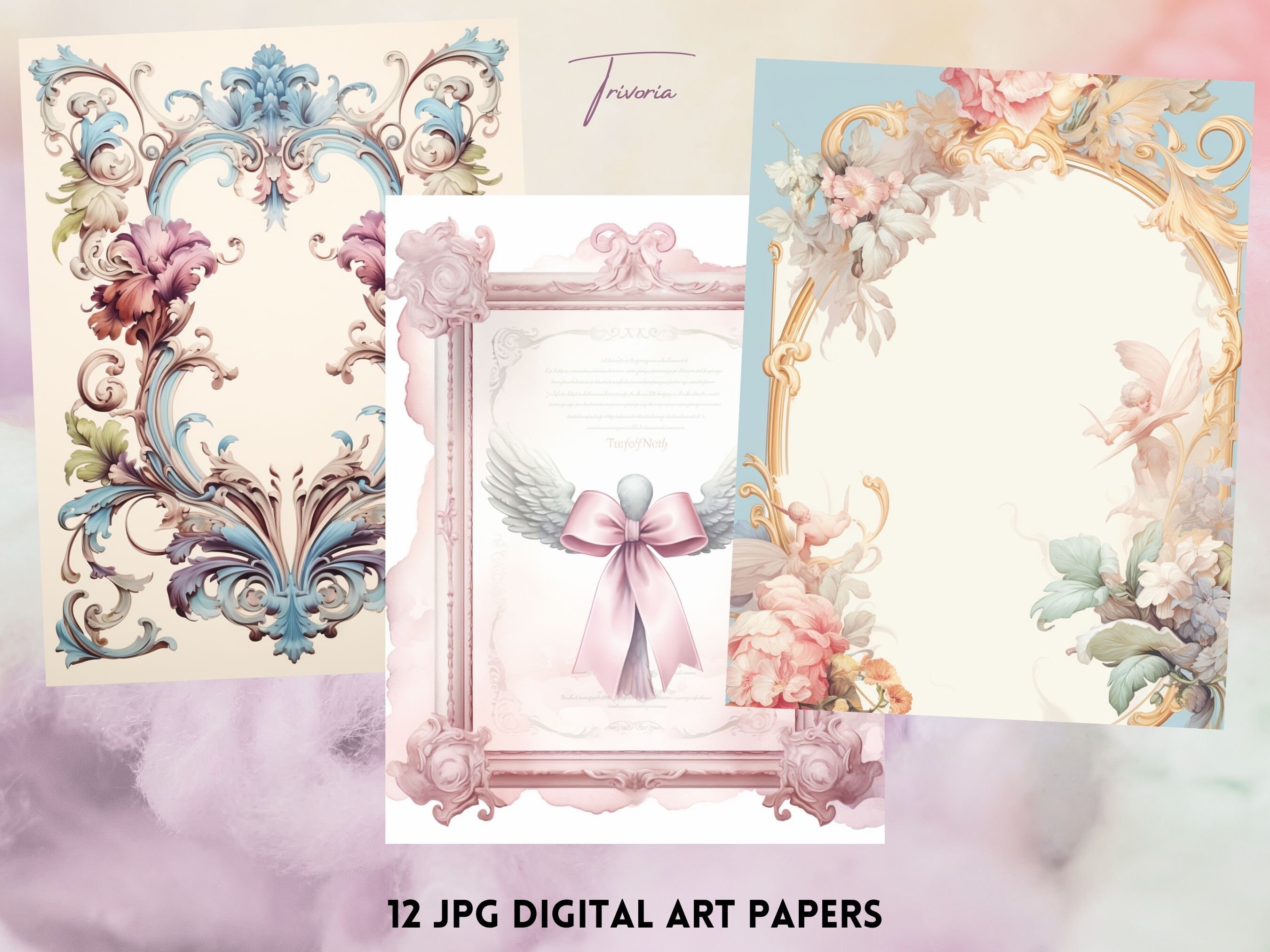 Victorian Baroque Floral Digital Papers: Medieval Angelic Clipart ...