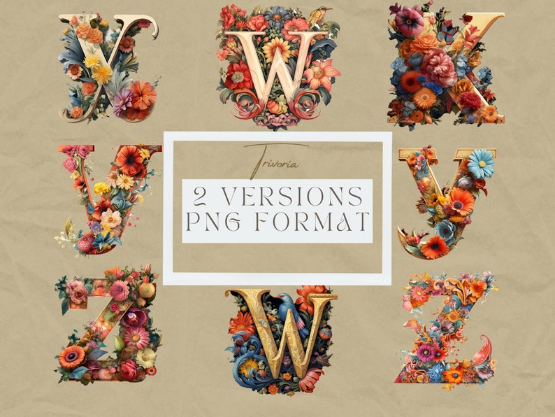 Floral Alphabet Letters PNG Watercolor Boho Alphabet Clipart - Etsy