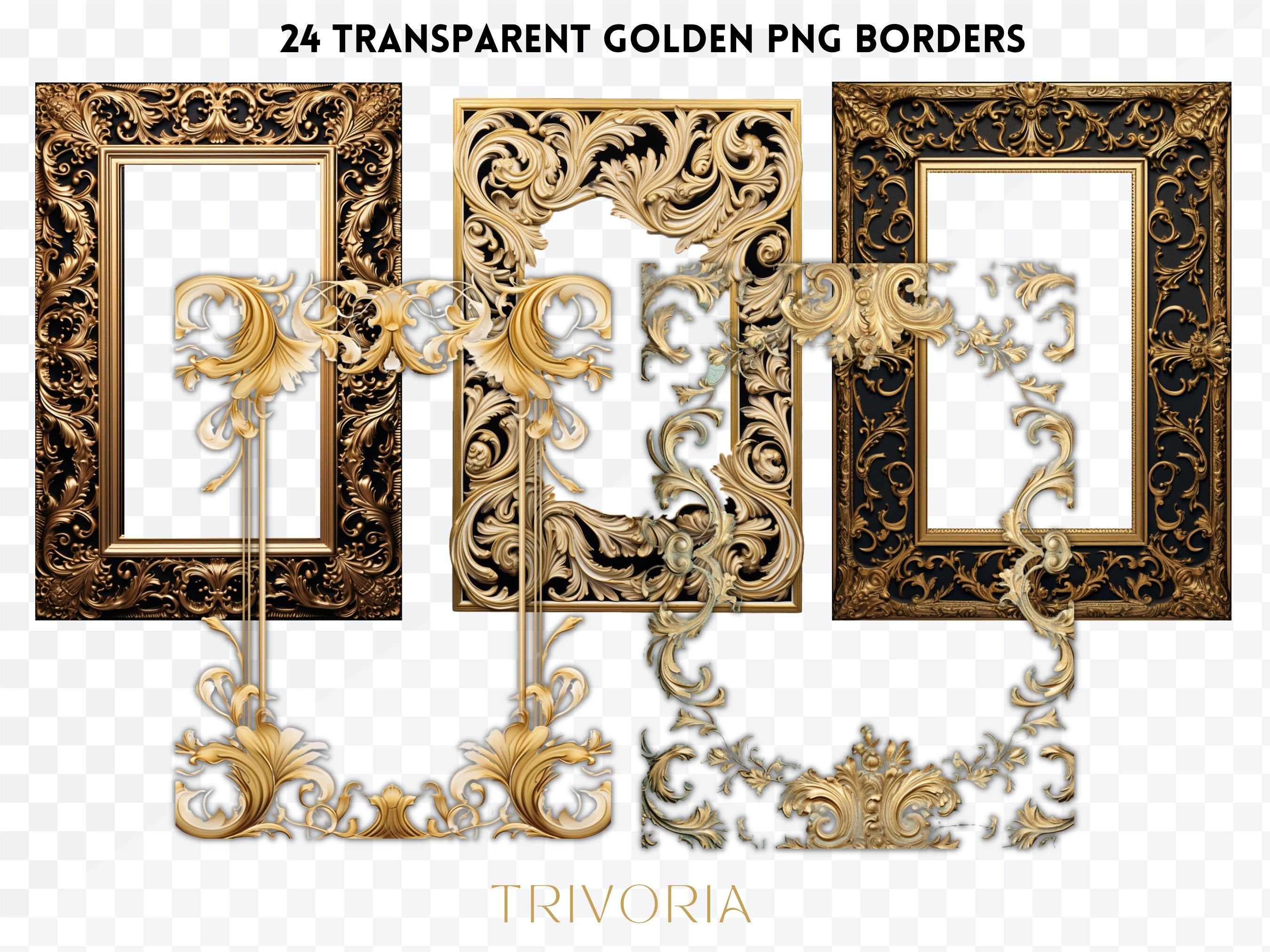 Antique Golden Frame Clipart Ornate Gold Vintage Frame PNG Printable ...