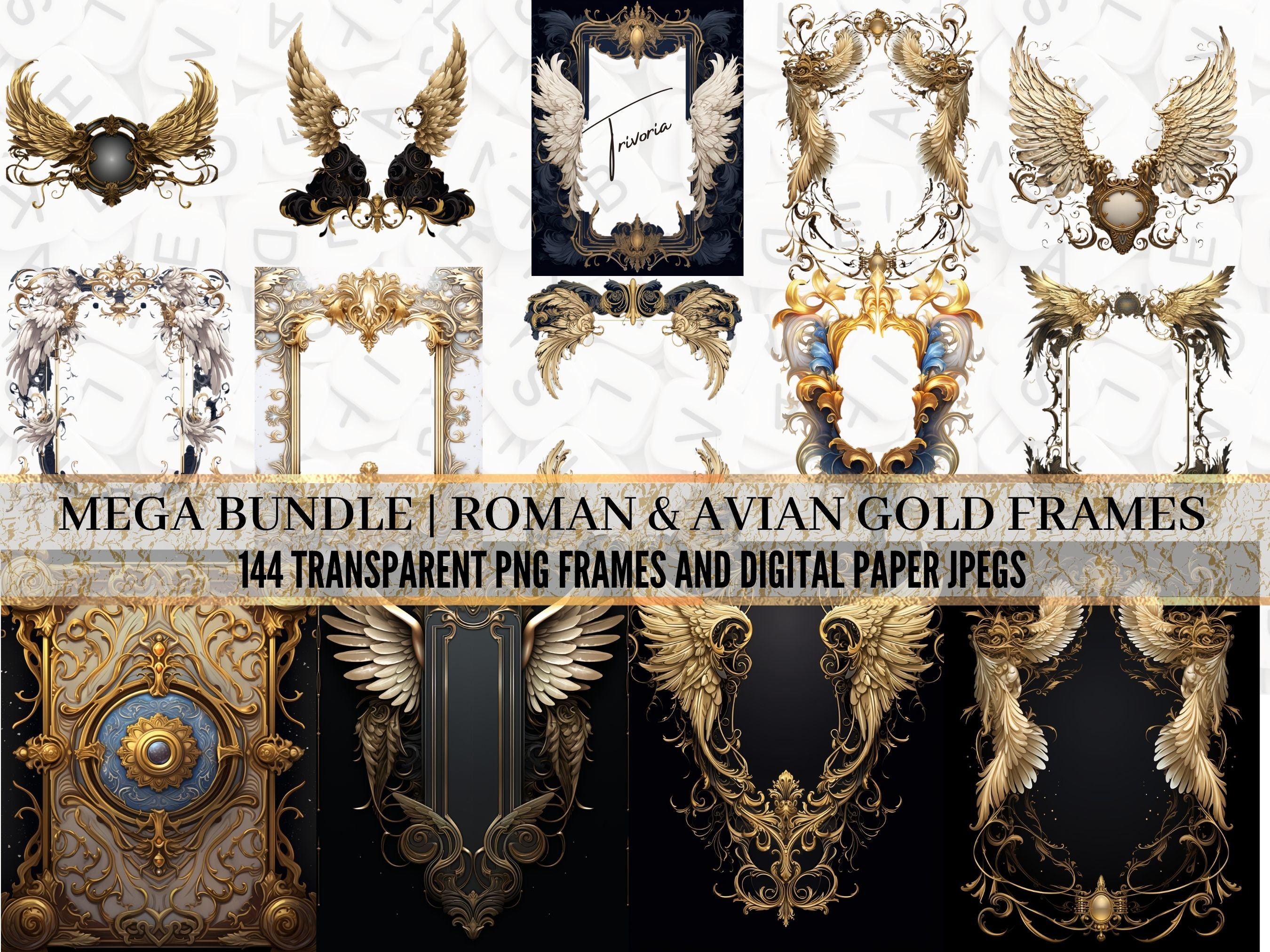 Mega Bundle Vintage Roman Frames Greco-roman Mythology Avian Gold ...