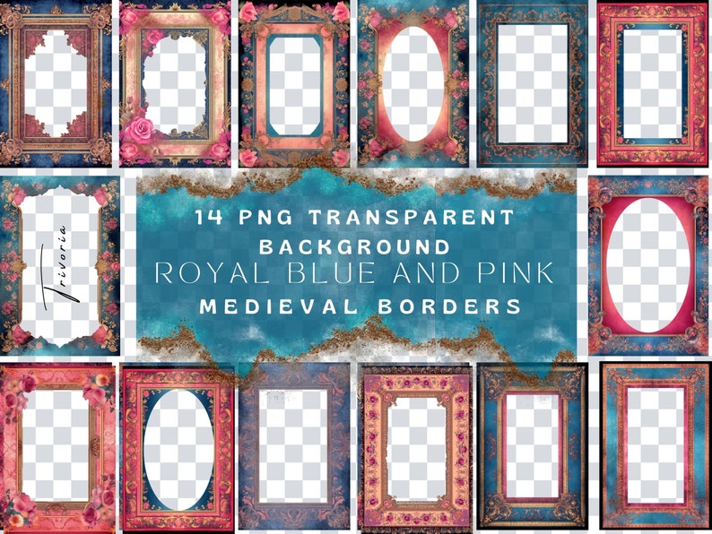 Royal Blue Pink Vintage Victorian Illuminated Borders: Shabby - Etsy