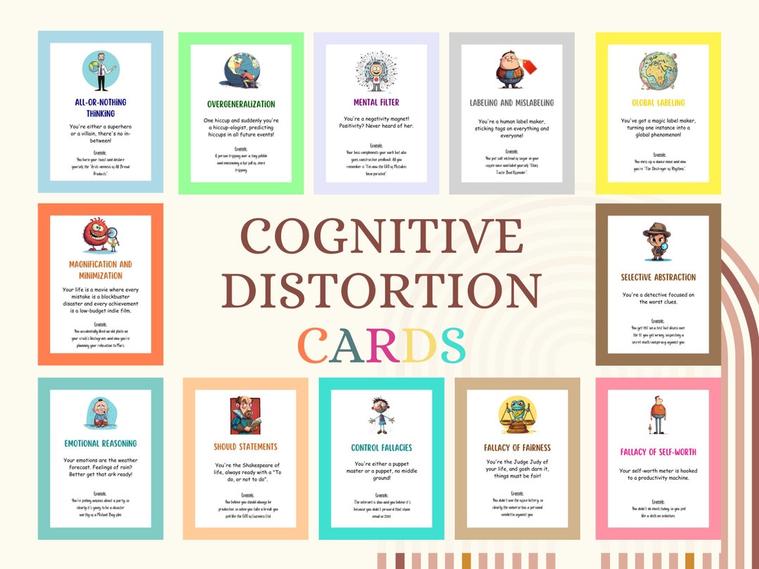 Cognitive Distortion Flash Cards CBT Therapy Tool Mental - Etsy