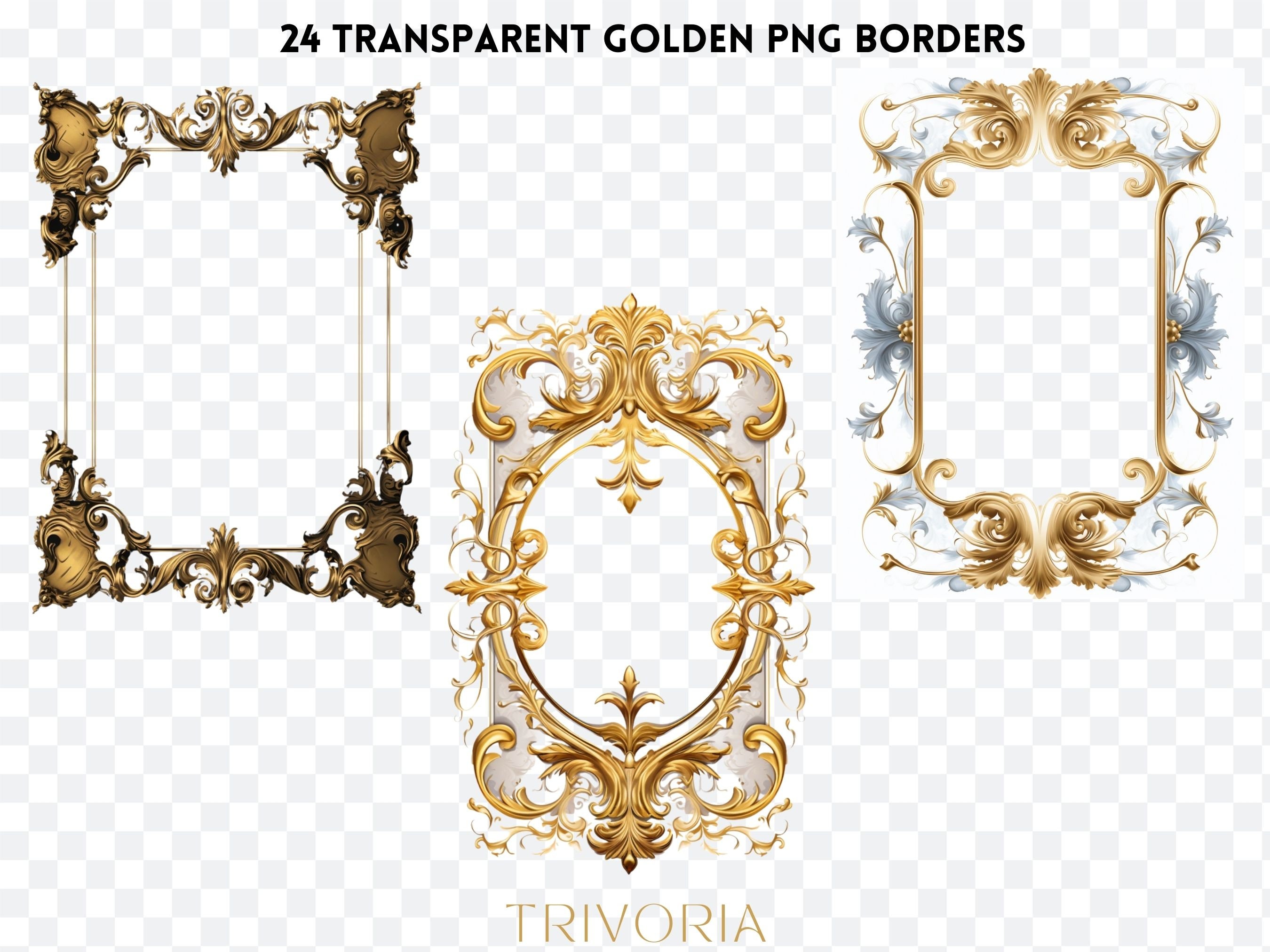 Antique Golden Frame Clipart Ornate Gold Vintage Frame PNG Printable ...
