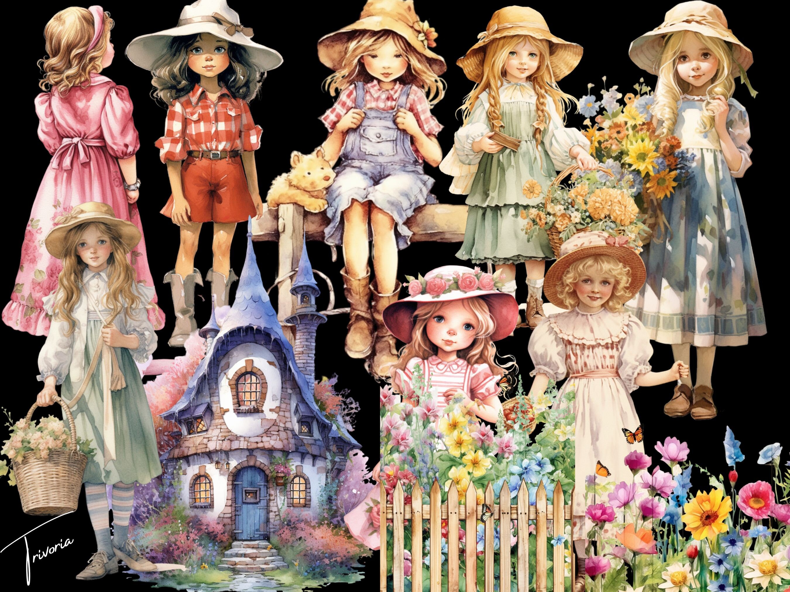 Cottage Girl and Farm Women Clipart: Cottagecore PNG, Spring Journal ...