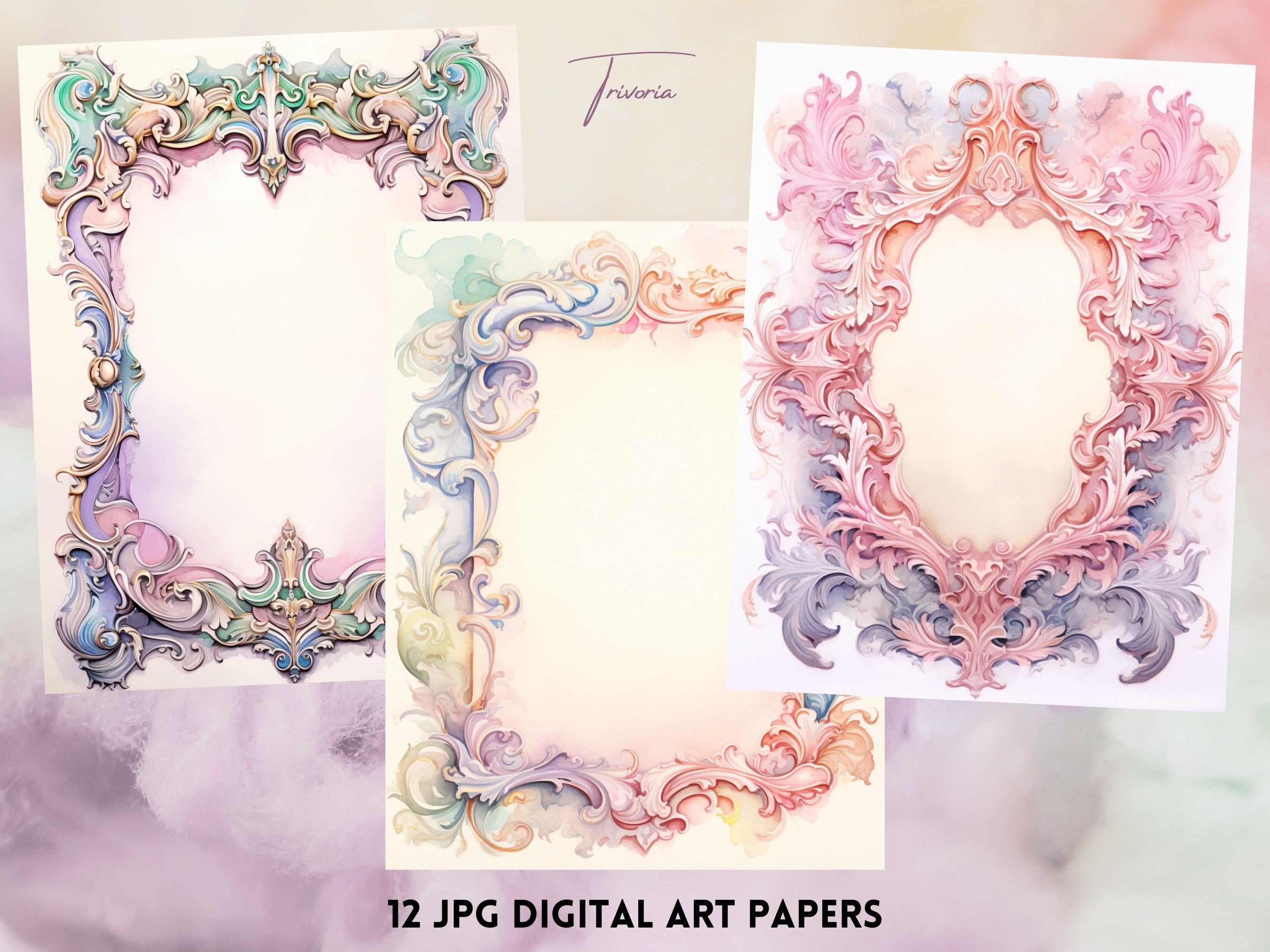 Victorian Baroque Floral Digital Papers: Medieval Angelic Clipart ...