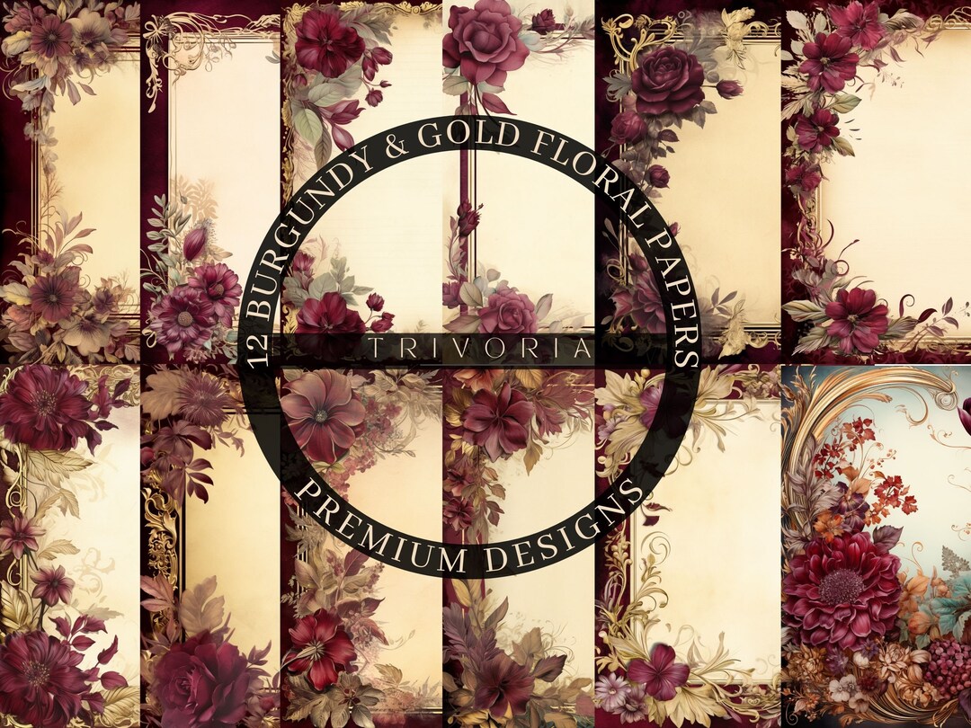 Burgundy, Gold and Cream Digital Paper Collection: Maroon and Gold ...