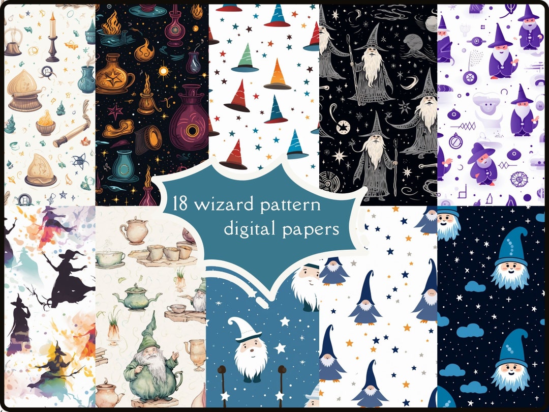 Magic Digital Paper Bundle: Wizard World Seamless Patterns, Witchcraft ...