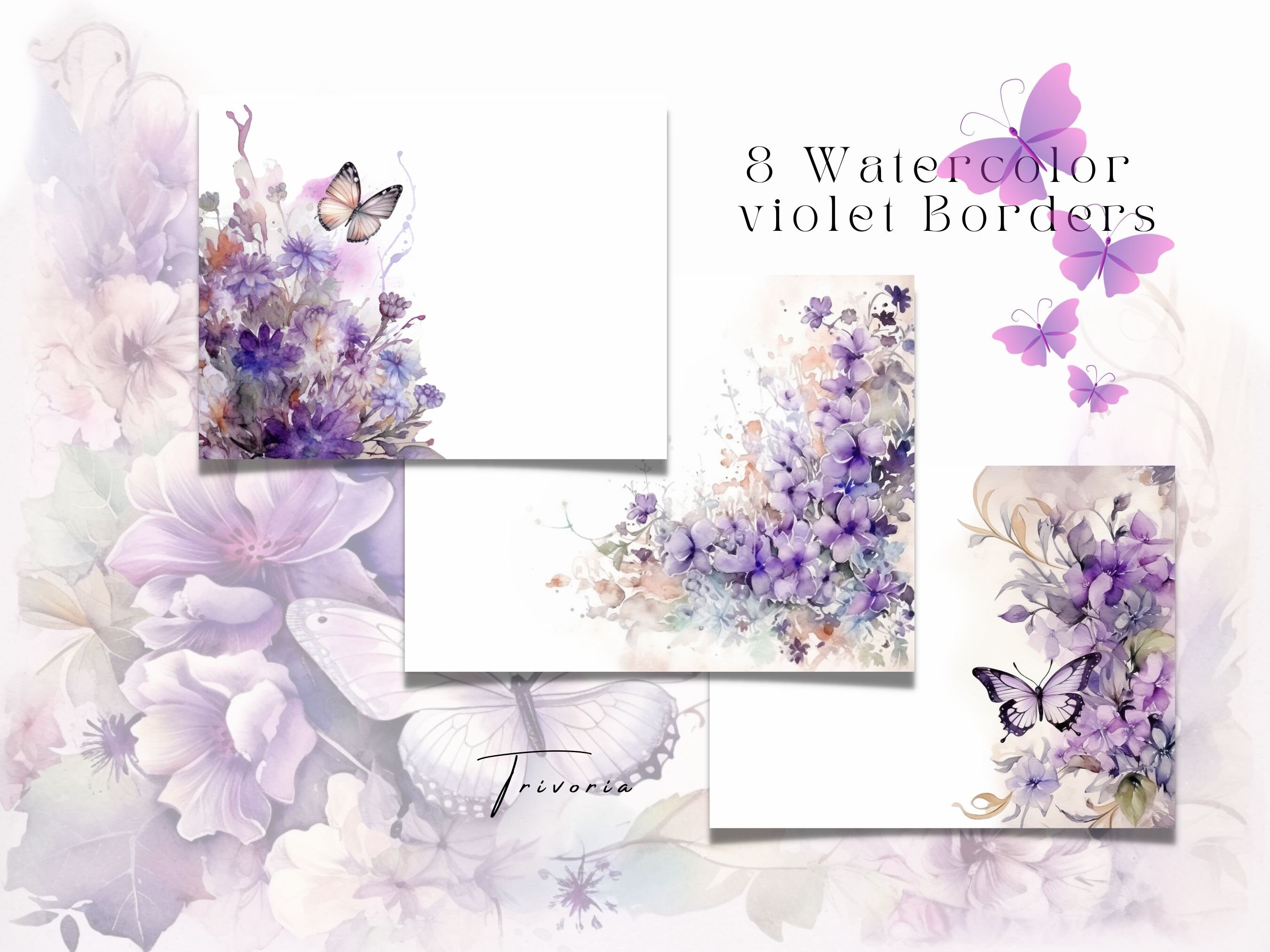 Violet Purple Lilac Floral Borders Clipart Watercolor Wedding Wild ...