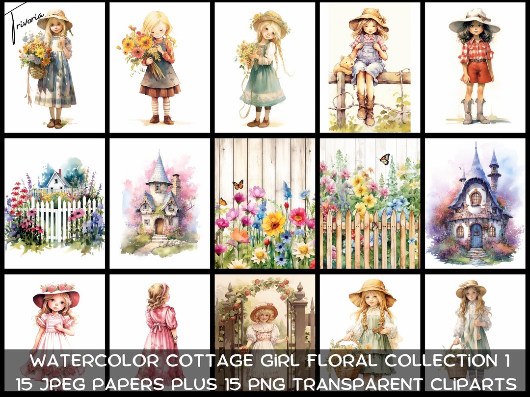 Cottage Girl and Farm Women Clipart: Cottagecore PNG, Spring Journal ...